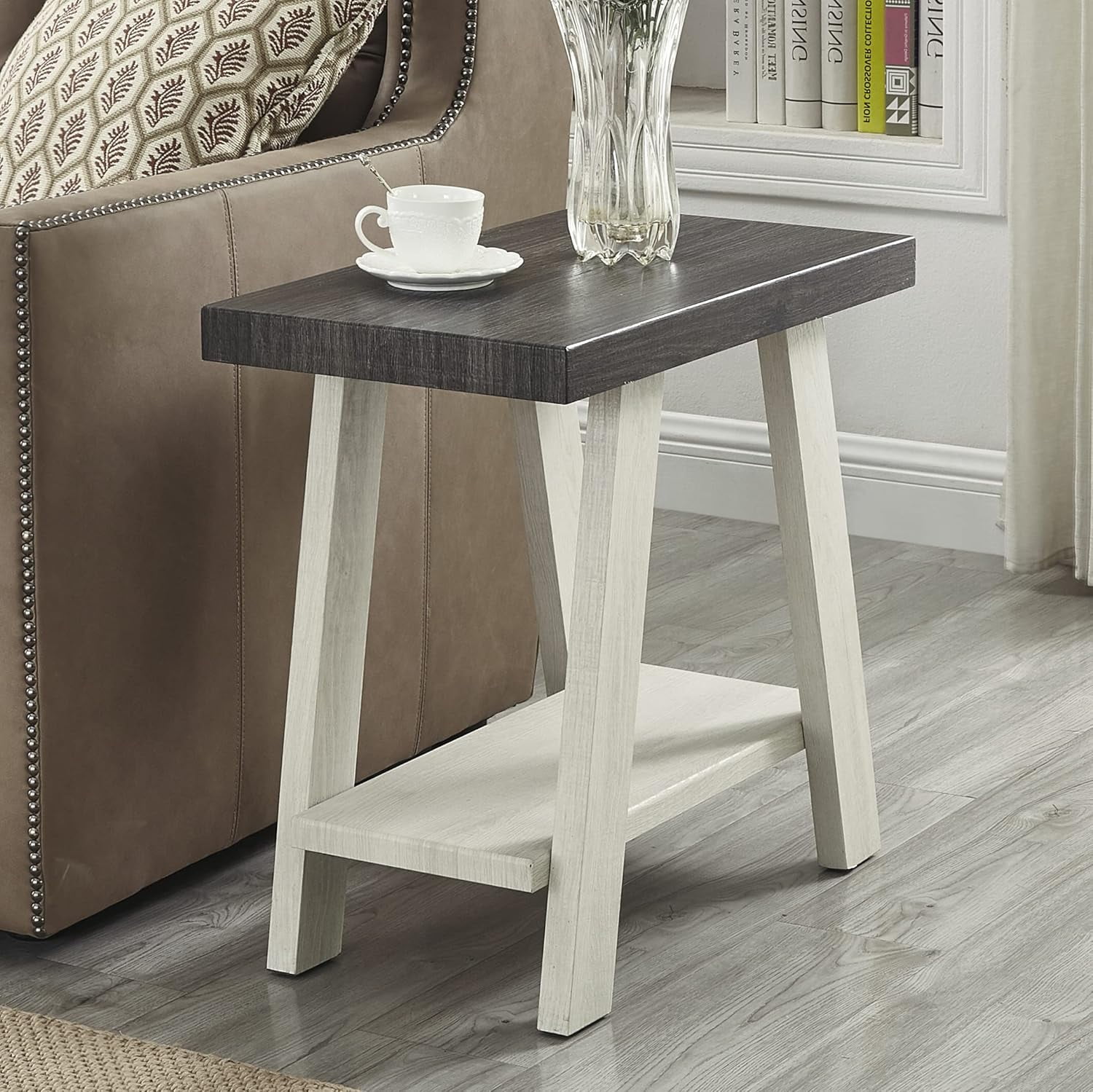 Konoe Contemporary Wood Side Table with Shelf, Charcoal - Walmart.com