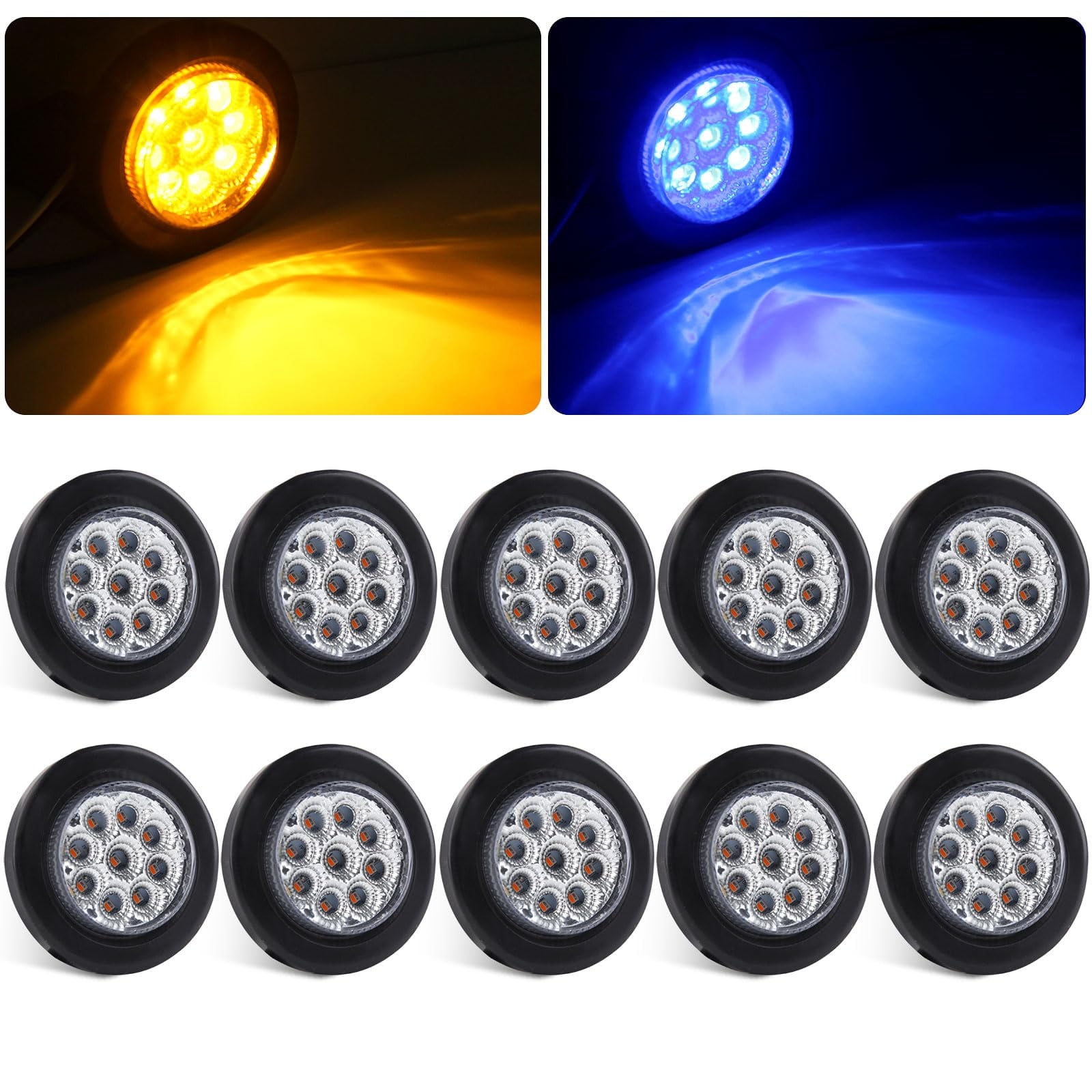 Konrali 10Pcs Dual Revolution 2" Inch Round Led Marker Lights 9 LED ...