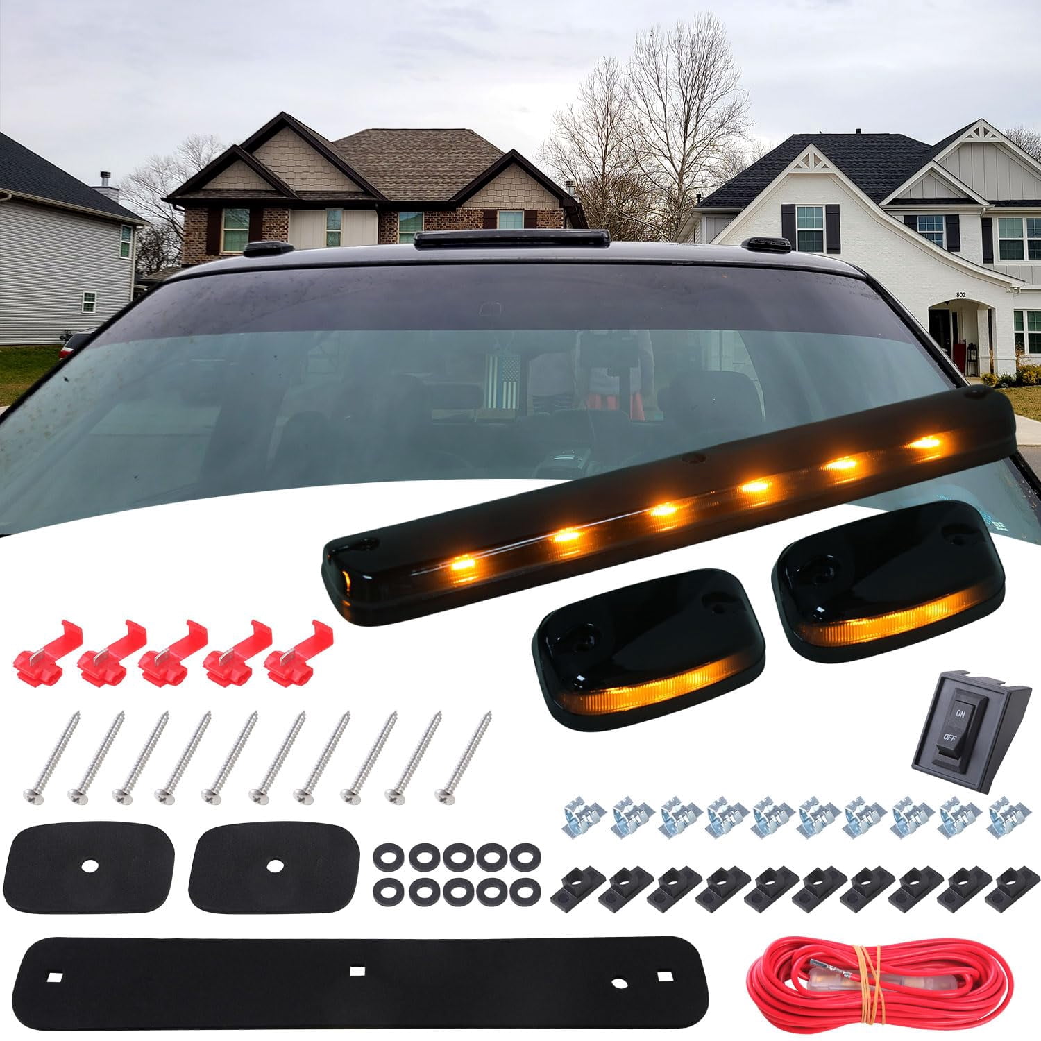 Konrali 3Pcs Smoked Amber Cab Marker Roof Running Clearance Lights ...