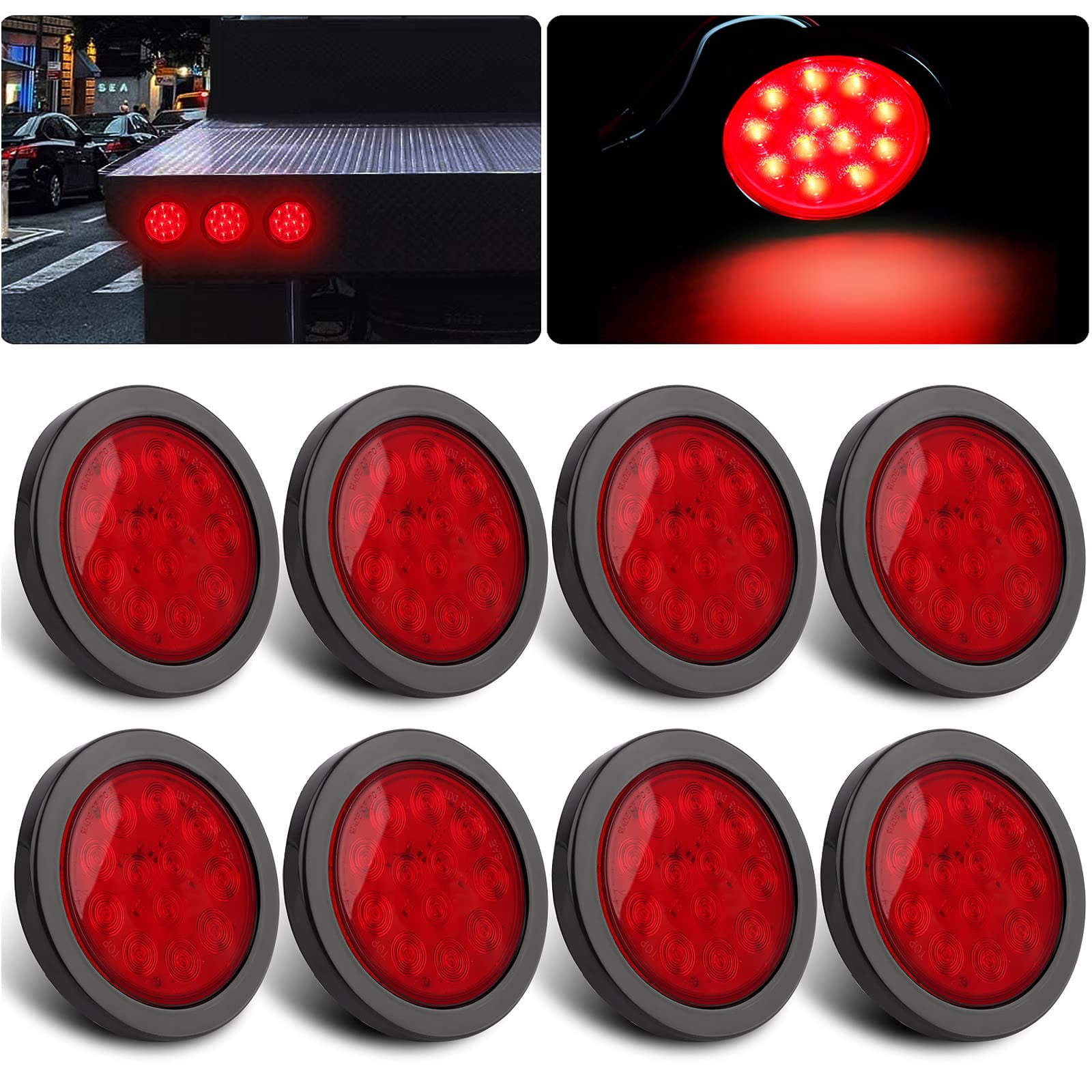Konrali 8Pcs 4 Inch SSF20 Round LED Trailer Tail Lights Red, 4" Round ...