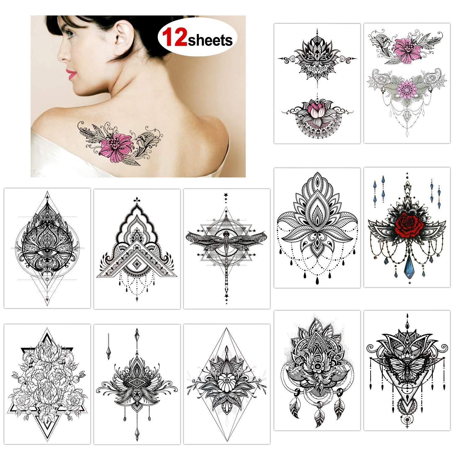 Konsait 12 Sheets Henna Temporary Tattoos, Black Art Stickers Sexy ...