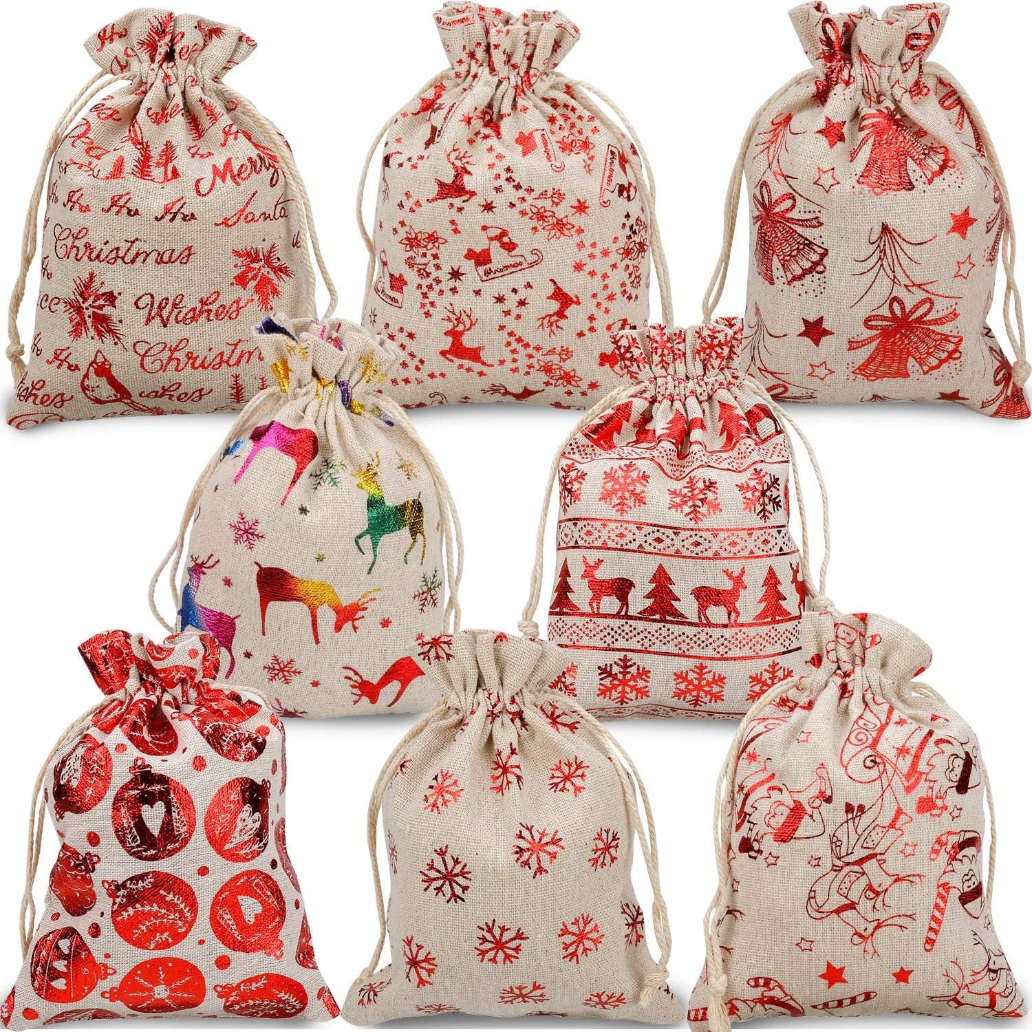 Konsait, Christmas Drawstring Bags, 16 Pack Small Burlap Gift Bags ...