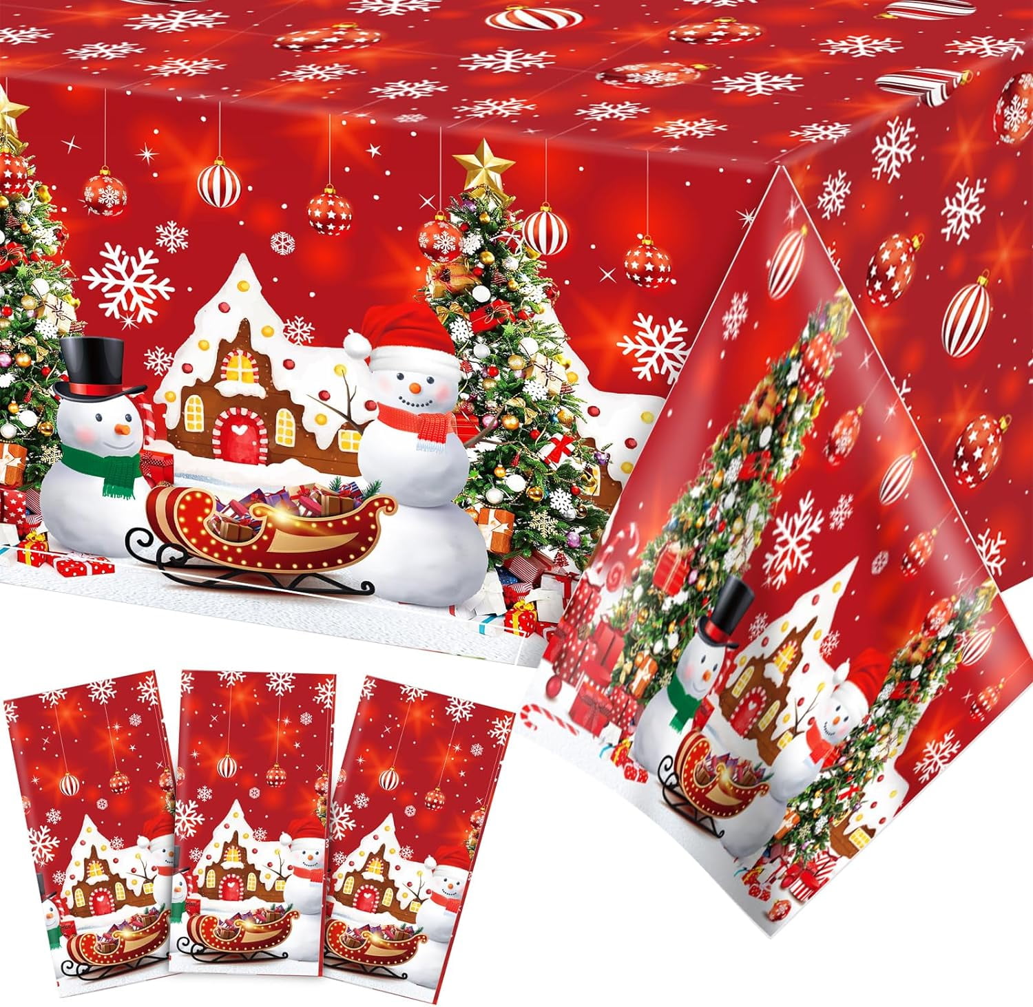 Konsait 3 Pack Christmas Tablecloth, Snowman Christmas Table Cover ...