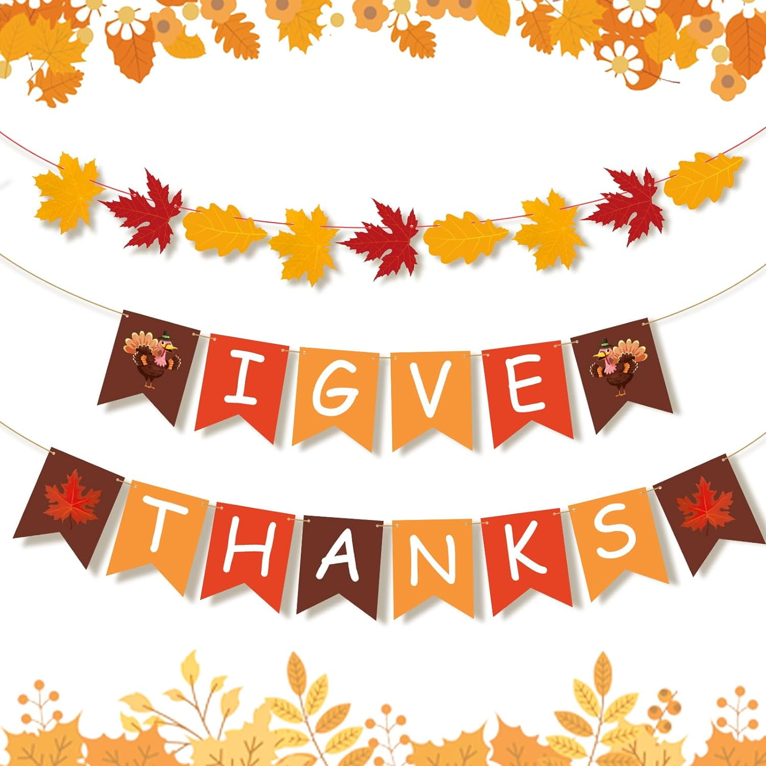 Konsait 3 String Thanksgiving Decorations Give Thanks Banner Maple Leaf ...