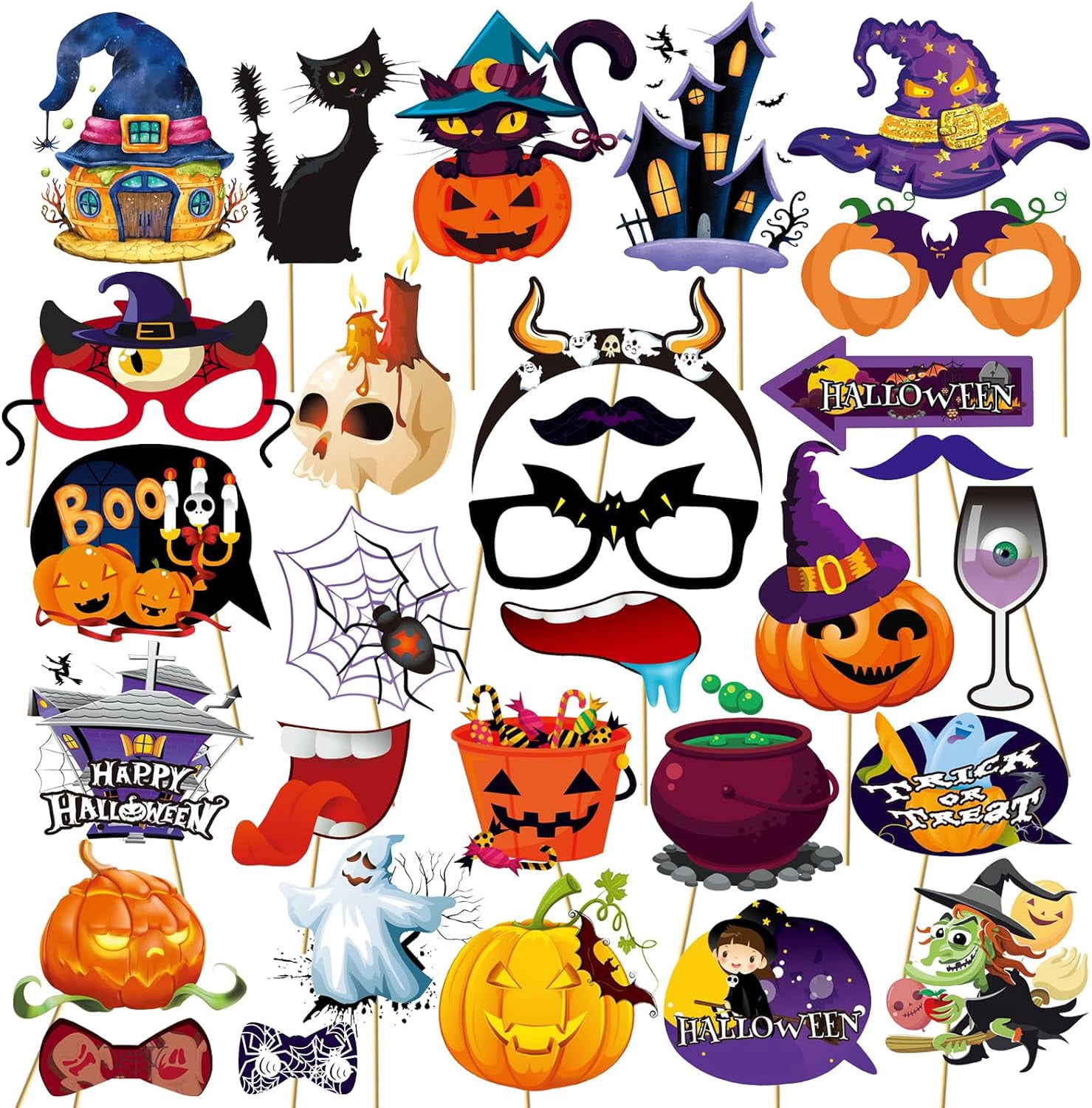 Konsait 30pcs Halloween Photo Booth Props Halloween Birthday Party ...