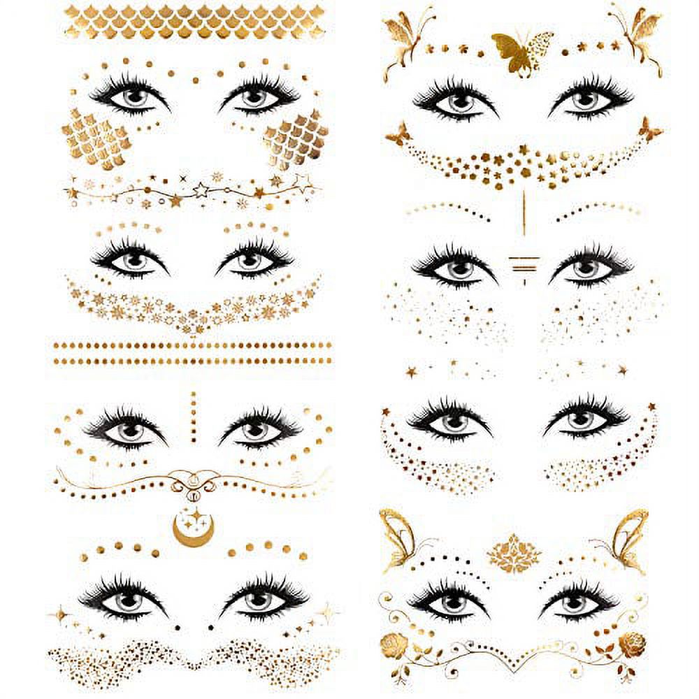 Konsait 8 Sheets Face Tattoo Sticker Metallic Temporary Transfer Tattoo ...