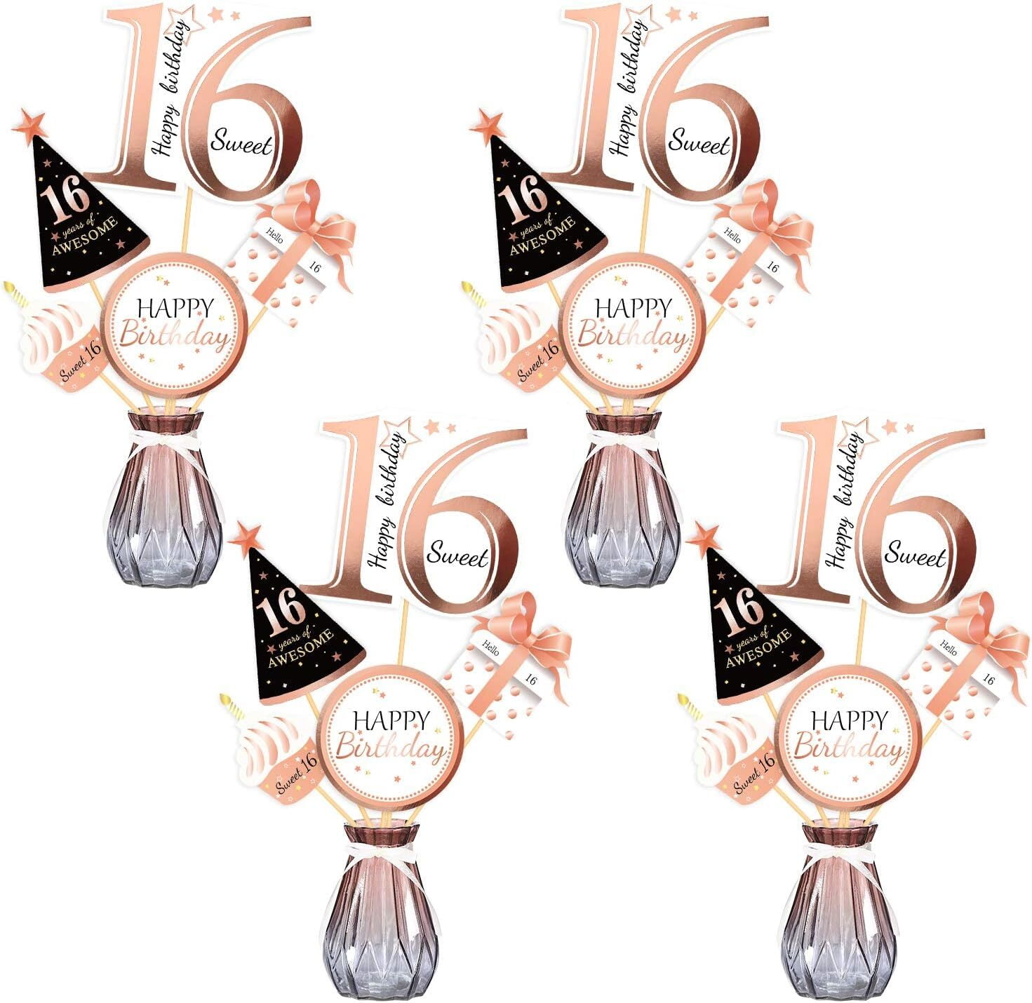 Konsait Rose Gold 16th Birthday Centerpiece Sticks, 16th Birthday Table ...