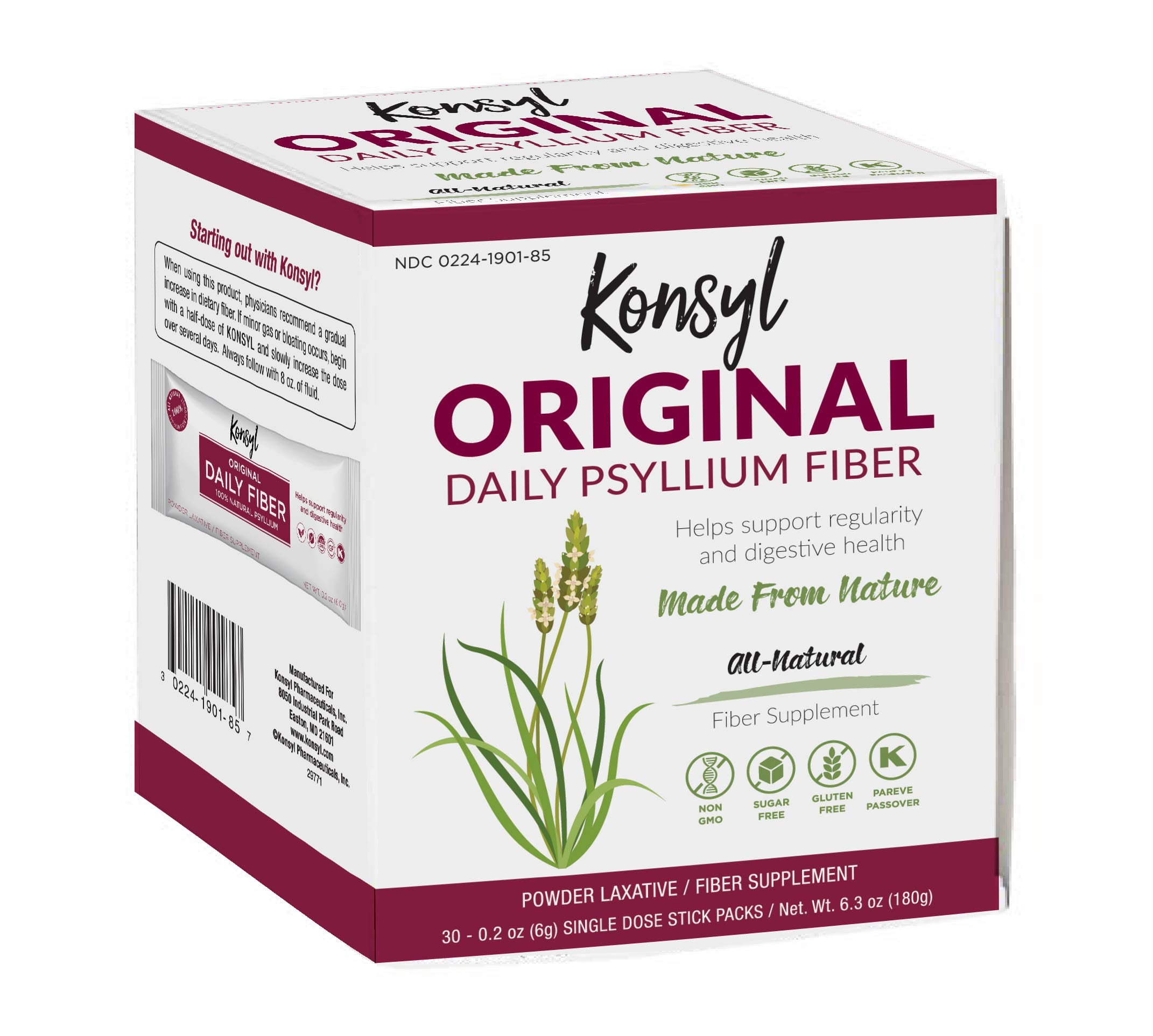 Konsyl Original Formula Daily Fiber, 100% All Natural Psyllium Husk Powder - Stickpacks 30ct ...