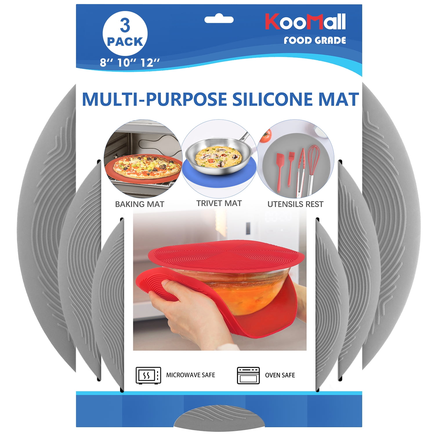 KooMall 12 10 8 Inch Multi-use Silicone Microwave Mat, Trivet, Pot ...