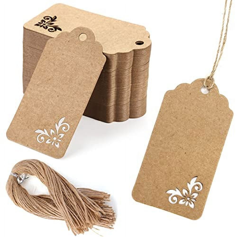 Koogel 100pcs Kraft Paper Tags,Tags with String,Party Favor Gift Tags ...