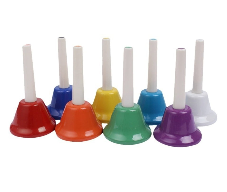 Koogel Coloful Musical Hand Bell Set, 8 Note Diatonic Metal Hand Bells ...