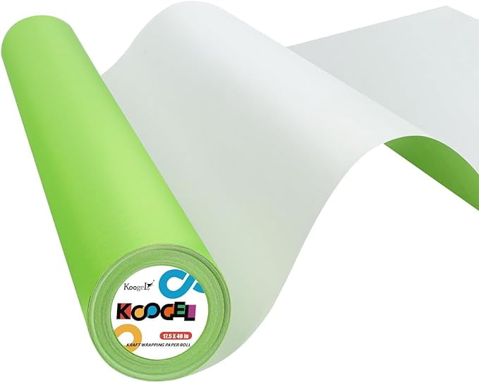 Koogel Light Green Wrapping Paper Roll, 17.5InX32.8 Ft Kraft Paper for ...