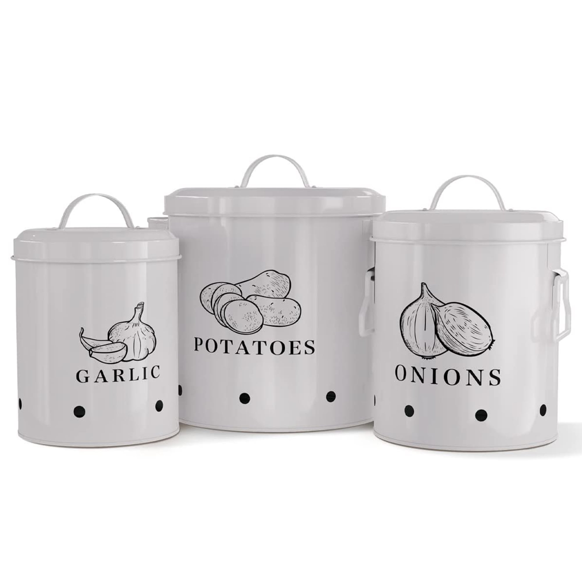 Kook 3-Pc Garlic, Onion and Potato Storage Kitchen Shelf Canister Set ...