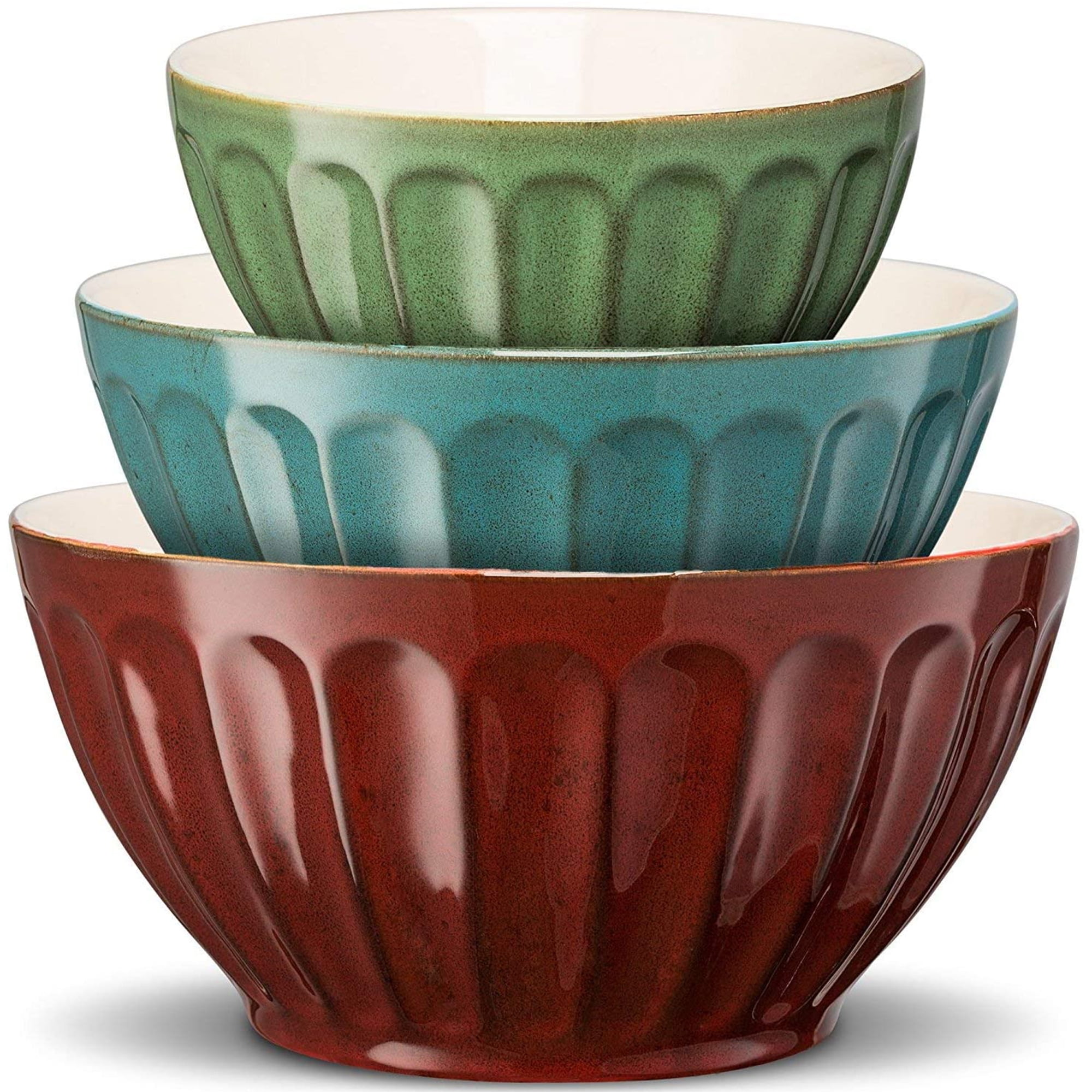 Kook 3-Pc Nesting Mixing Bowls Stoneware Kitchen Set, Multicolor ...