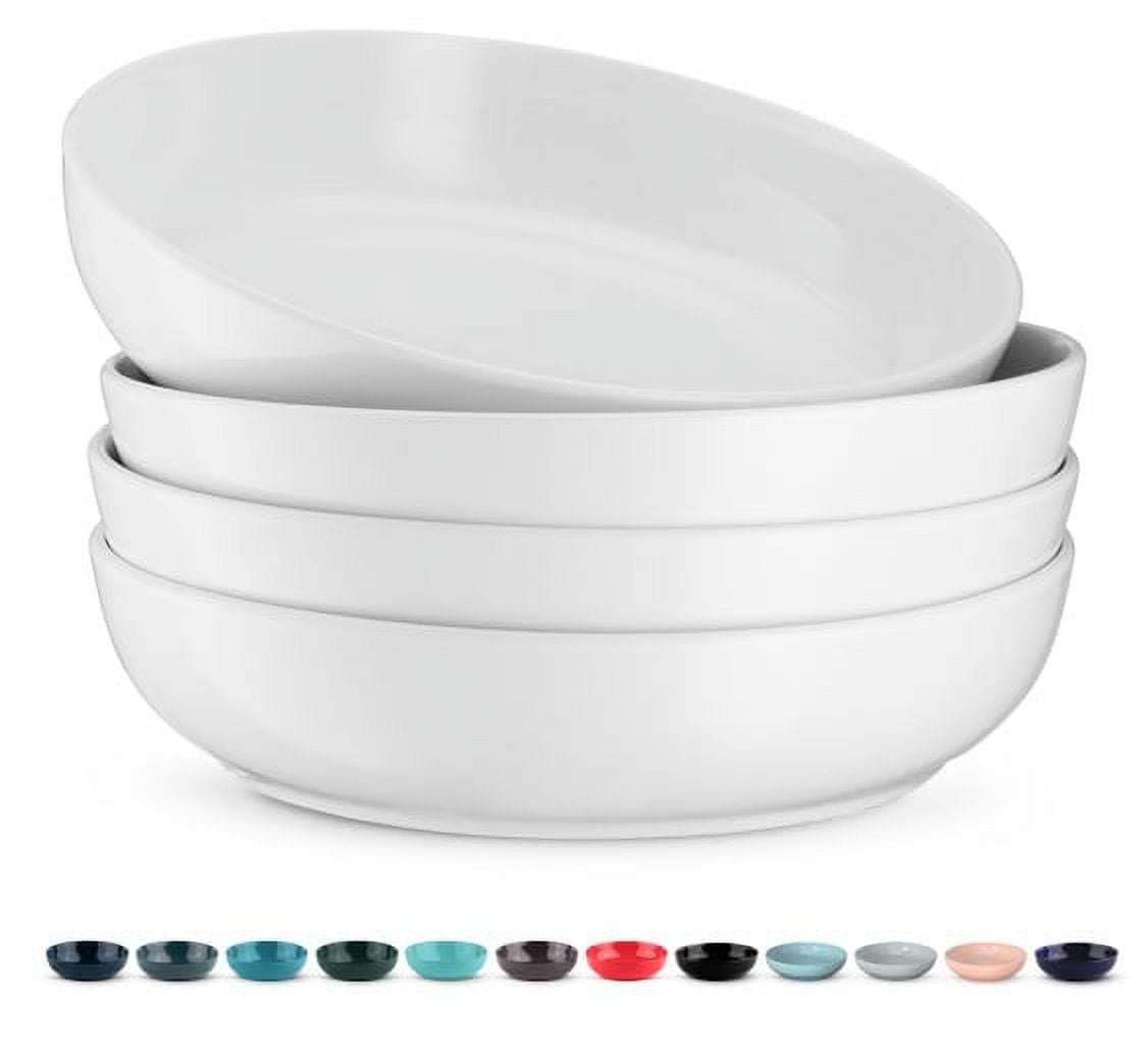 kook 4-Pc Ceramic Pasta Bowl Set, 40 Oz Stoneware Serving Bowls, White ...