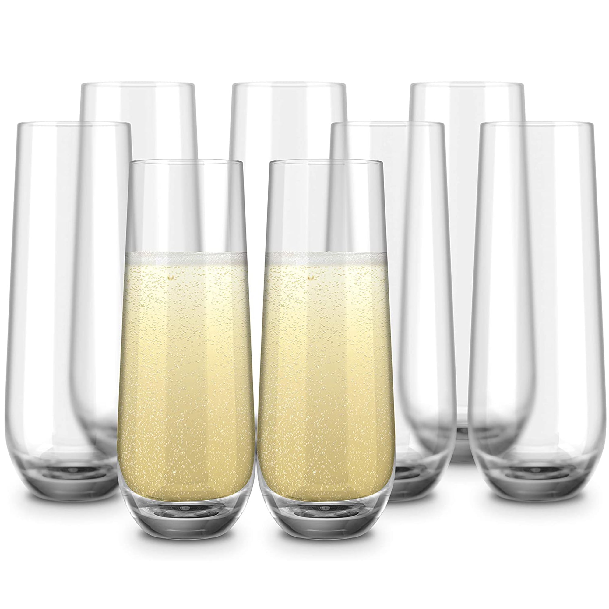 Kook Stemless Wine Champagne Flutes, 9.4 Oz Bar Glasses Set of 8 ...