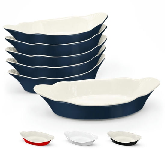 Kook Ceramic Au Gratin Baking Dishes, 12 Oz, Set of 6, Navy Blue ...