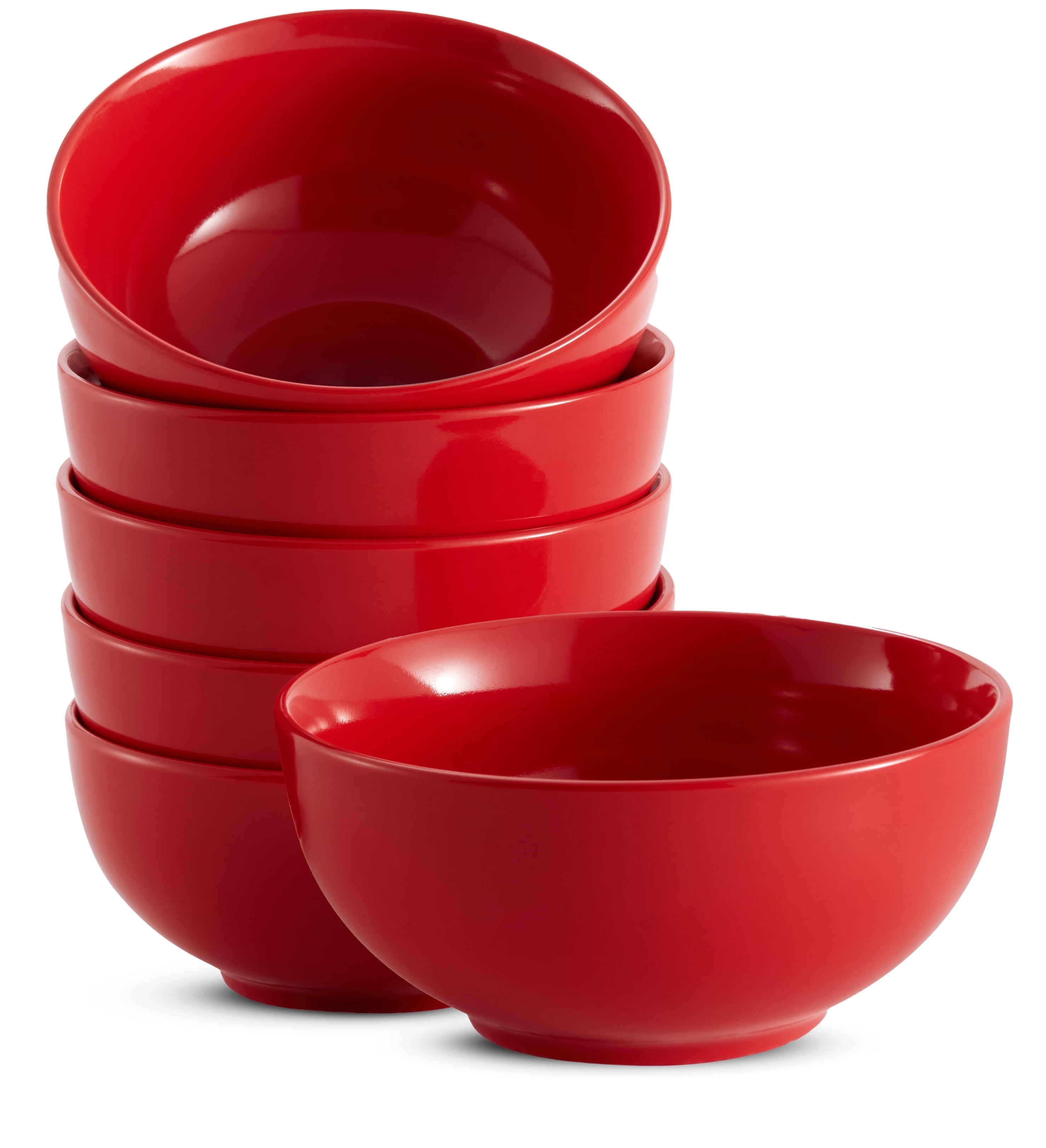 Kook Ceramic Cereal Bowls, Set of 6, 24 Oz, Cherry Red - Walmart.com