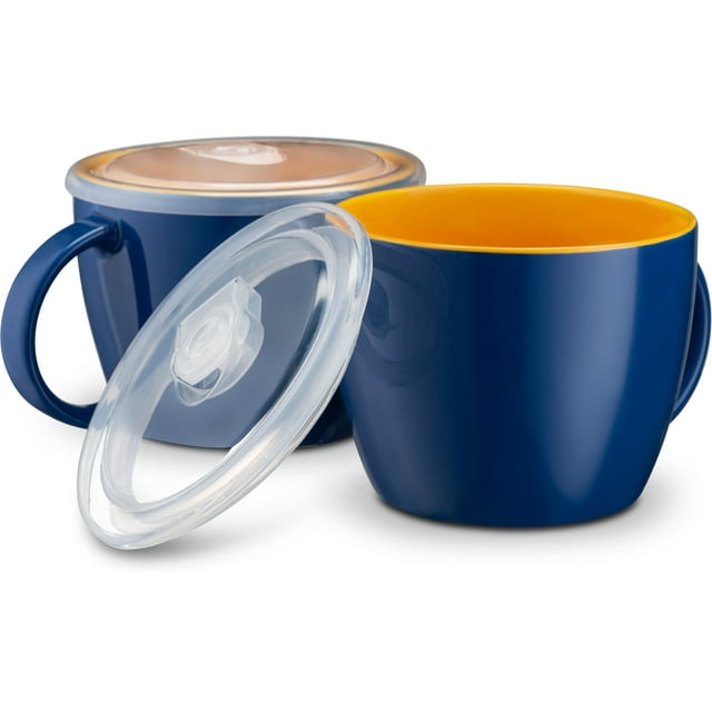 Kook Large 25 oz Ceramic Soup Mugs with Microwave Safe Handles and Lids ...