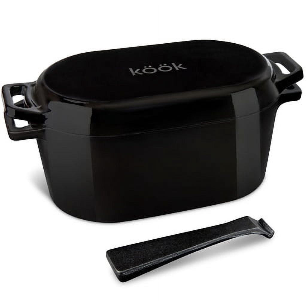 Kook Dutch Oven with Lid, Enameled Cast Iron, 3.4 Qt, Black - Walmart.com