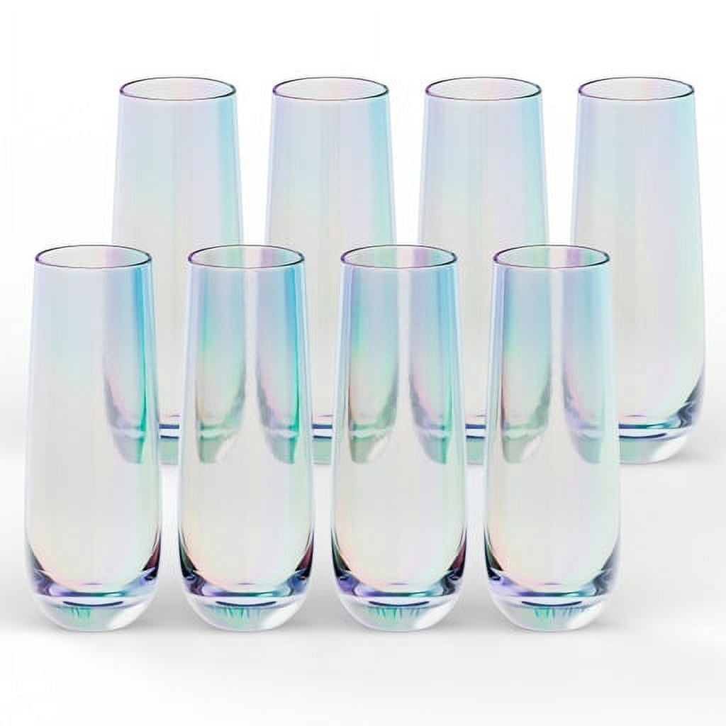 Kook Iridescent Stemless Glass Champagne Flutes, 10.5 Oz, Set of 8 ...
