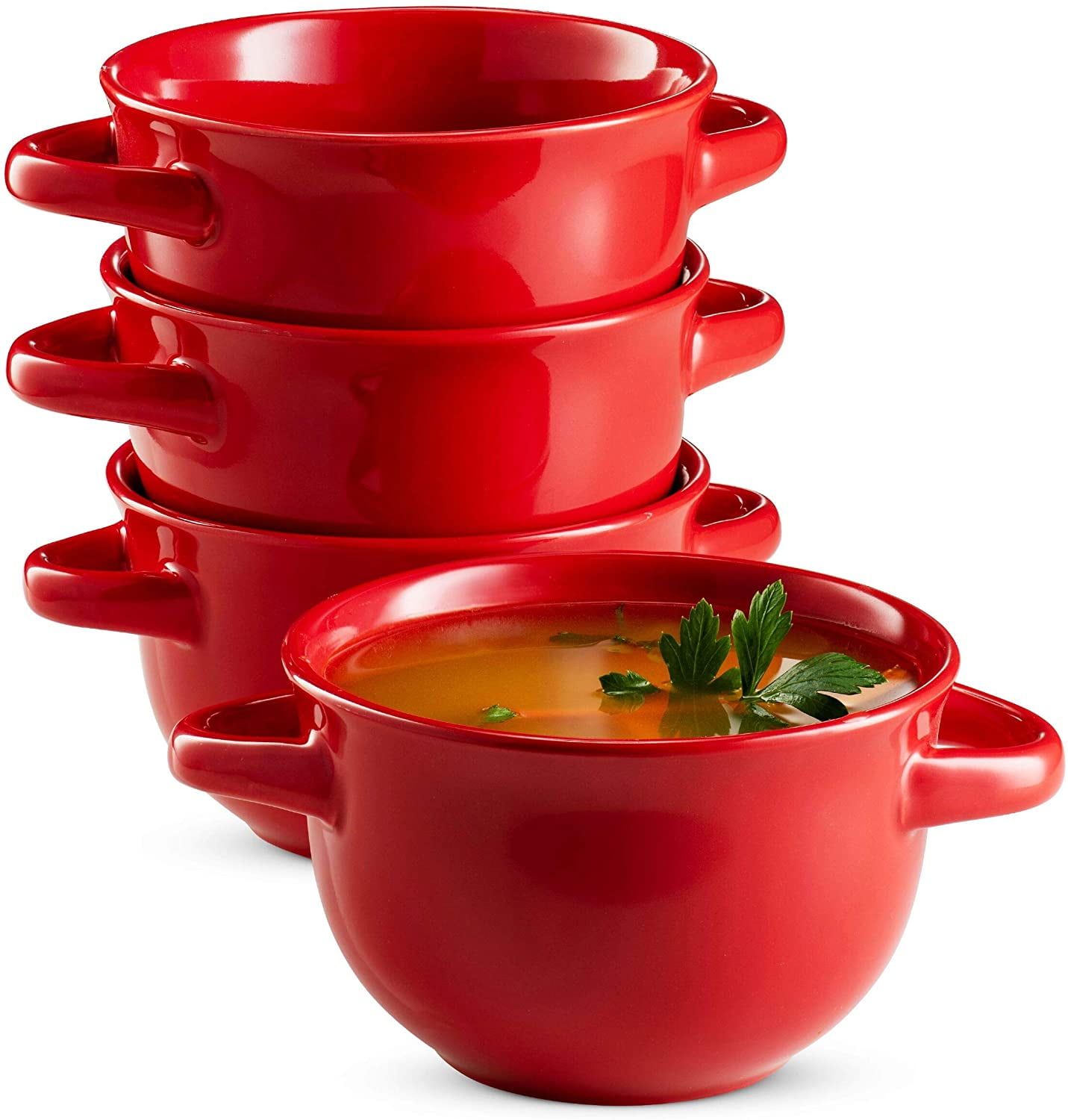 Kook Soup Bowls Crocks with Handles, 18 oz, Set of 4, Red - Walmart.com