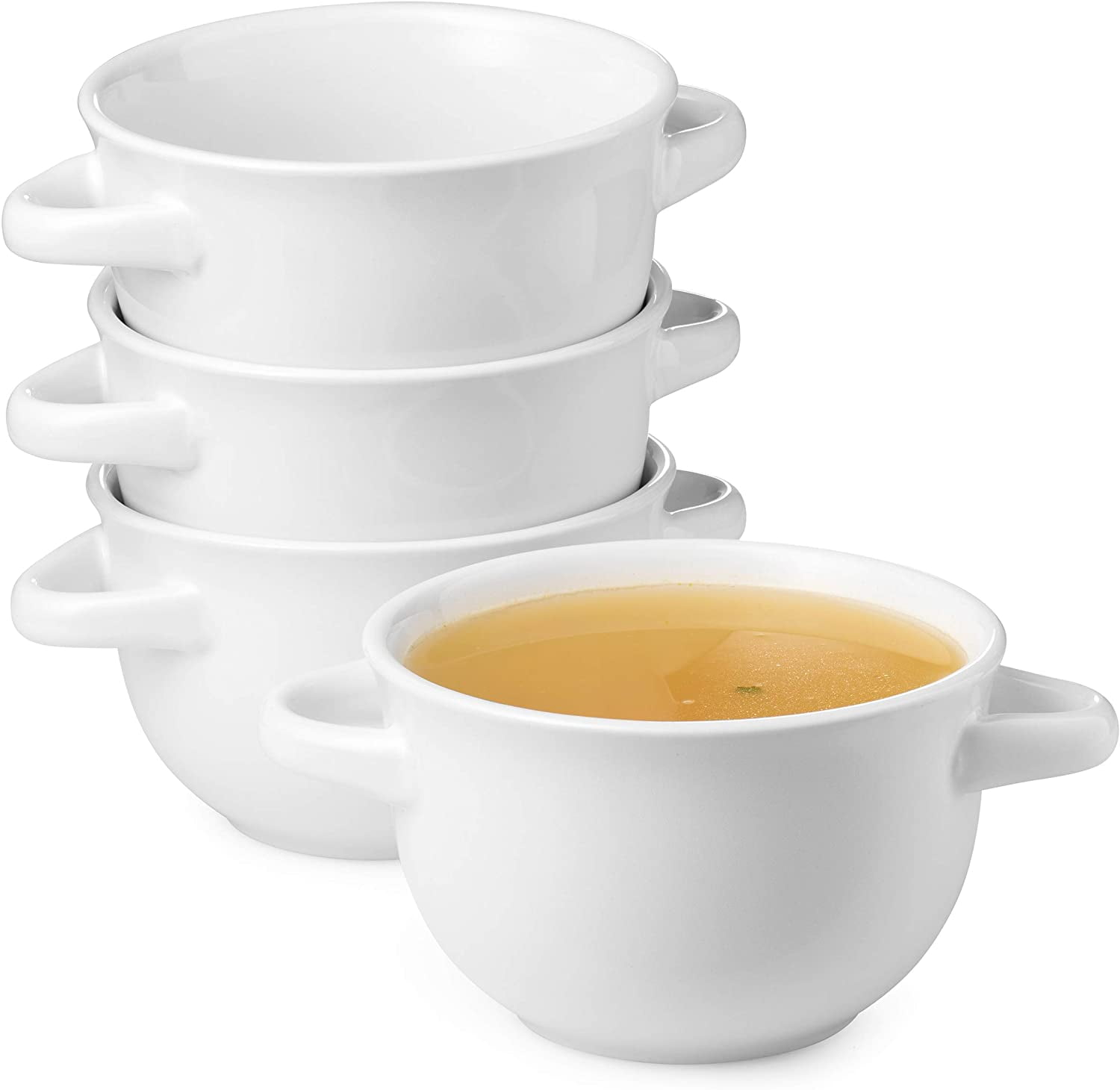 Kook Ceramic Soup Bowls with Handles, Oven Safe, 18 oz, Individual ...