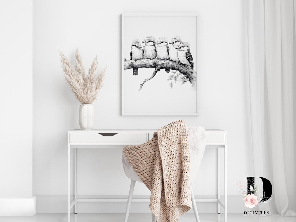 Kookaburra'S Sitting On A Branch, Bird Print, Baby Animal Prints ...