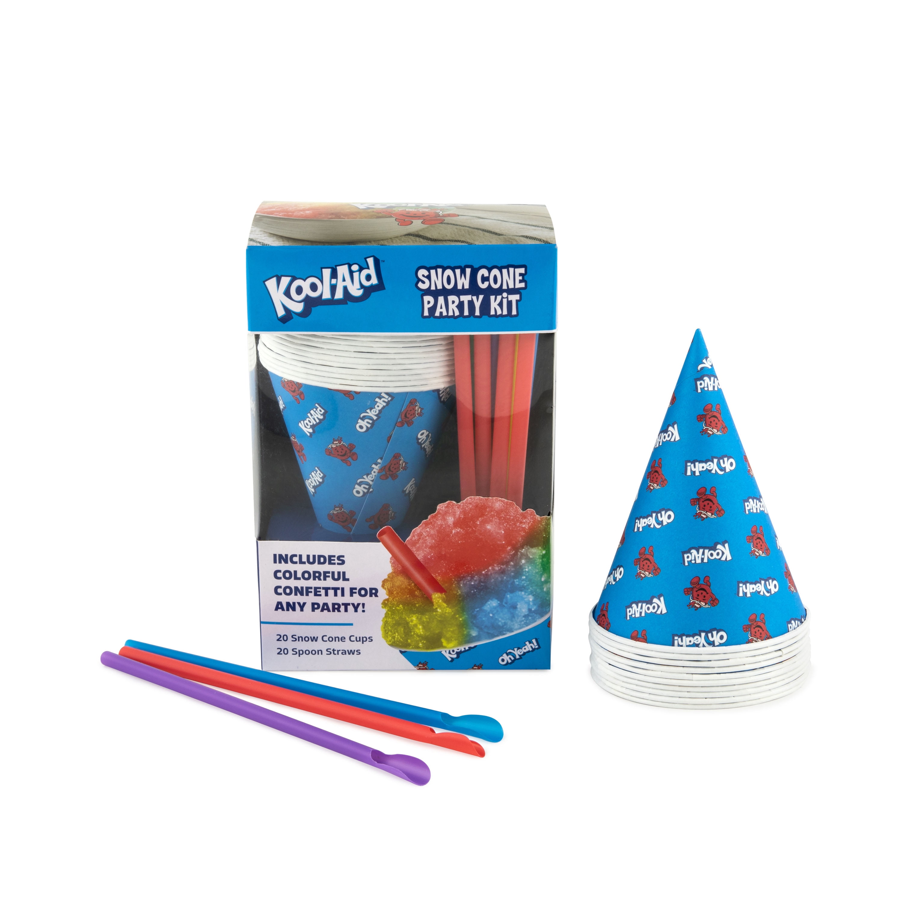 Kool-Aid 20-Count Snow Cone Cups & Spoon Straws Party Kit, Blue ...