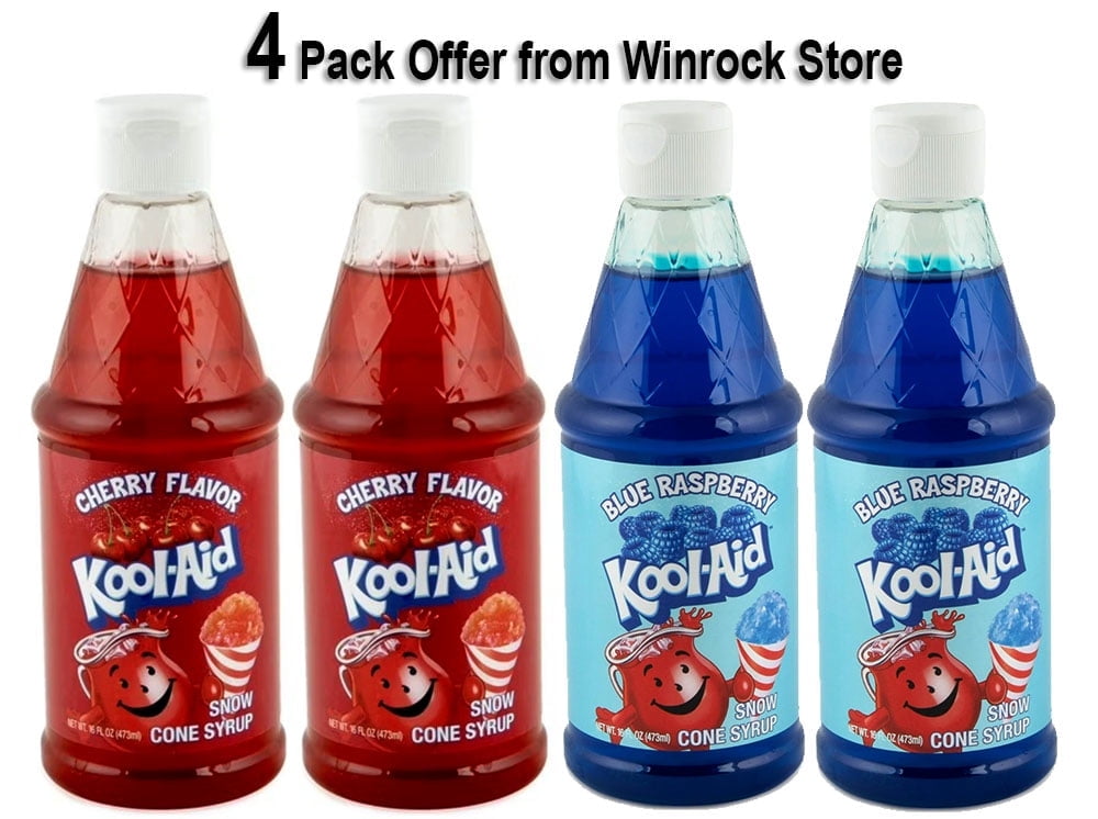 Kool-Aid Blue Raspberry Snow Cone Syrup, 16 fl oz AND Kool-Aid Cherry ...