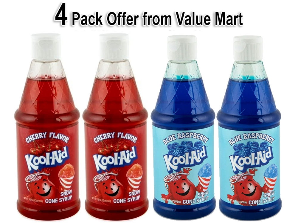 Kool-Aid Blue Raspberry Snow Cone Syrup, 16 fl oz AND Kool-Aid Cherry ...