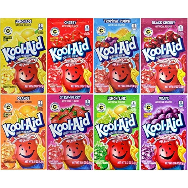 Kool-Aid 8 Flavors Variety Pack, Featuring Lemon-Lime & Grape, 48 Drink ...
