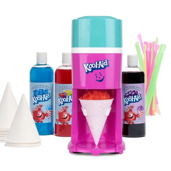 Kool-Aid Snow Cone Maker Party Kit, (3) 16oz Flavored Syrups, 20 Cones ...