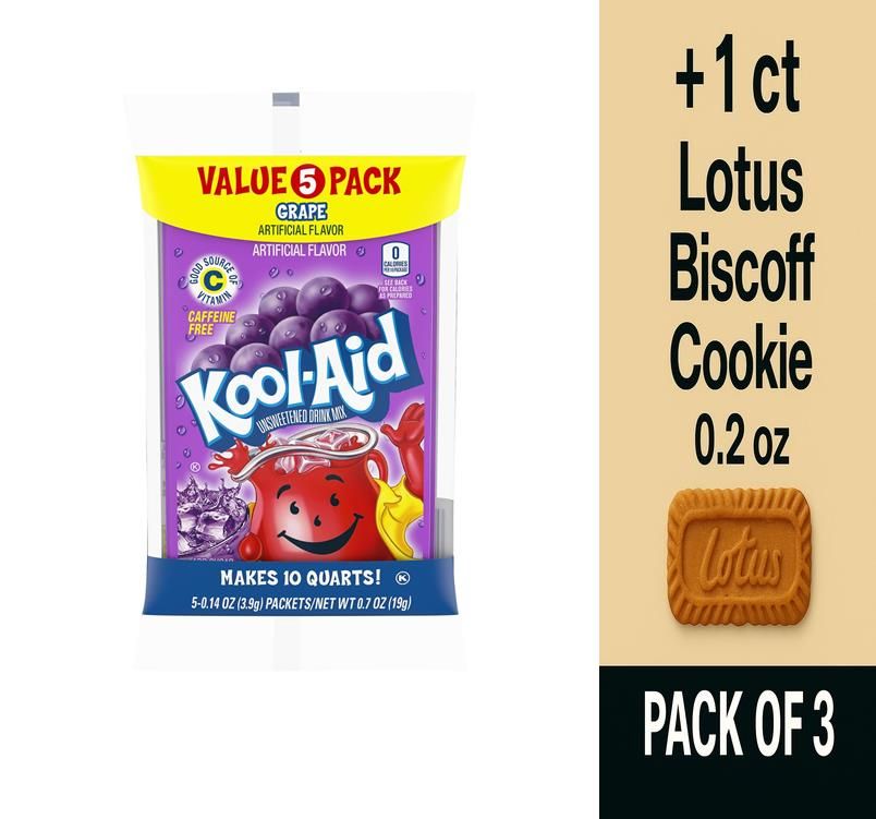 Kool-Aid Grape Unsweetened Drink Mix - Each - Pack of 3 & Lotus Biscoff ...