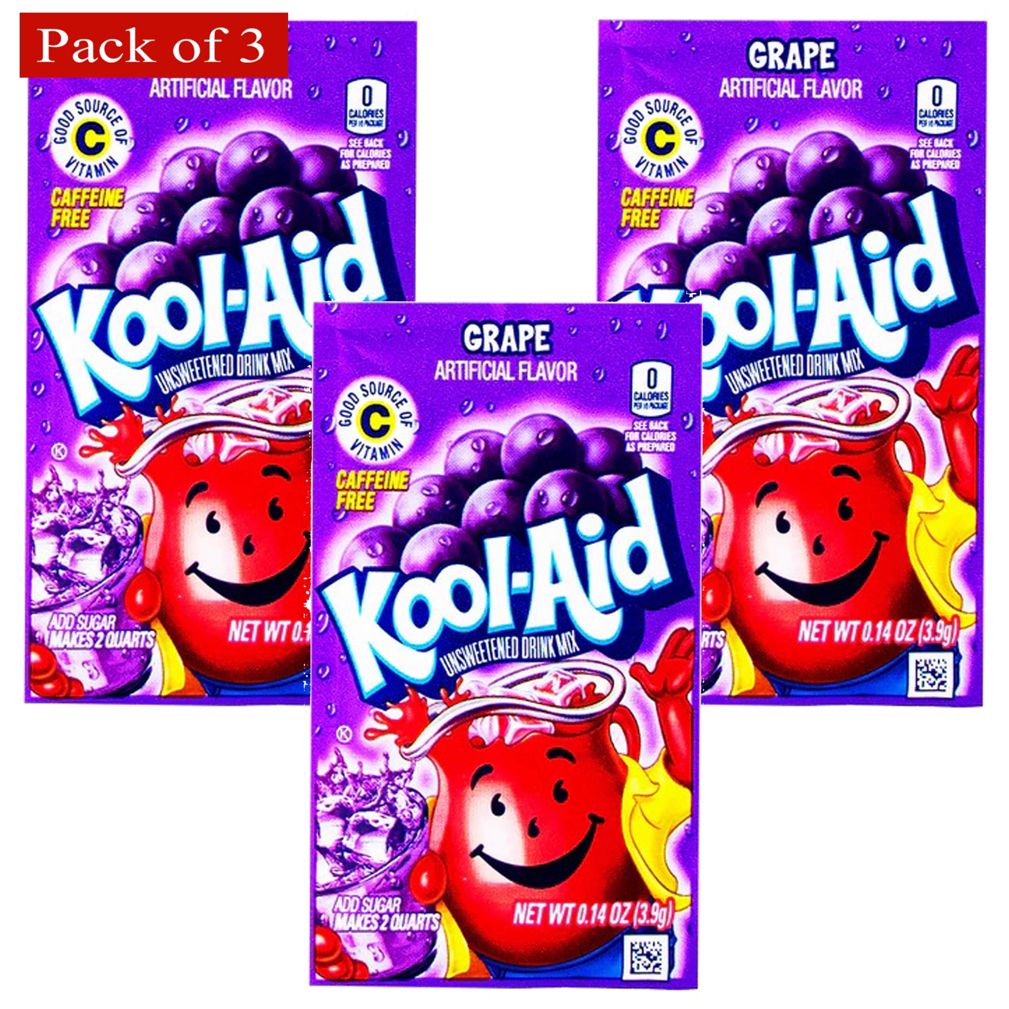 Kool Aid Grape, Unsweetened Soft Drink Mix (0.14 Oz) (Pack of 3 ...