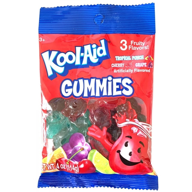 Kool-Aid Gummies Candy Tropical Punch, Cherry, Grape 4 oz [12-Bags ...