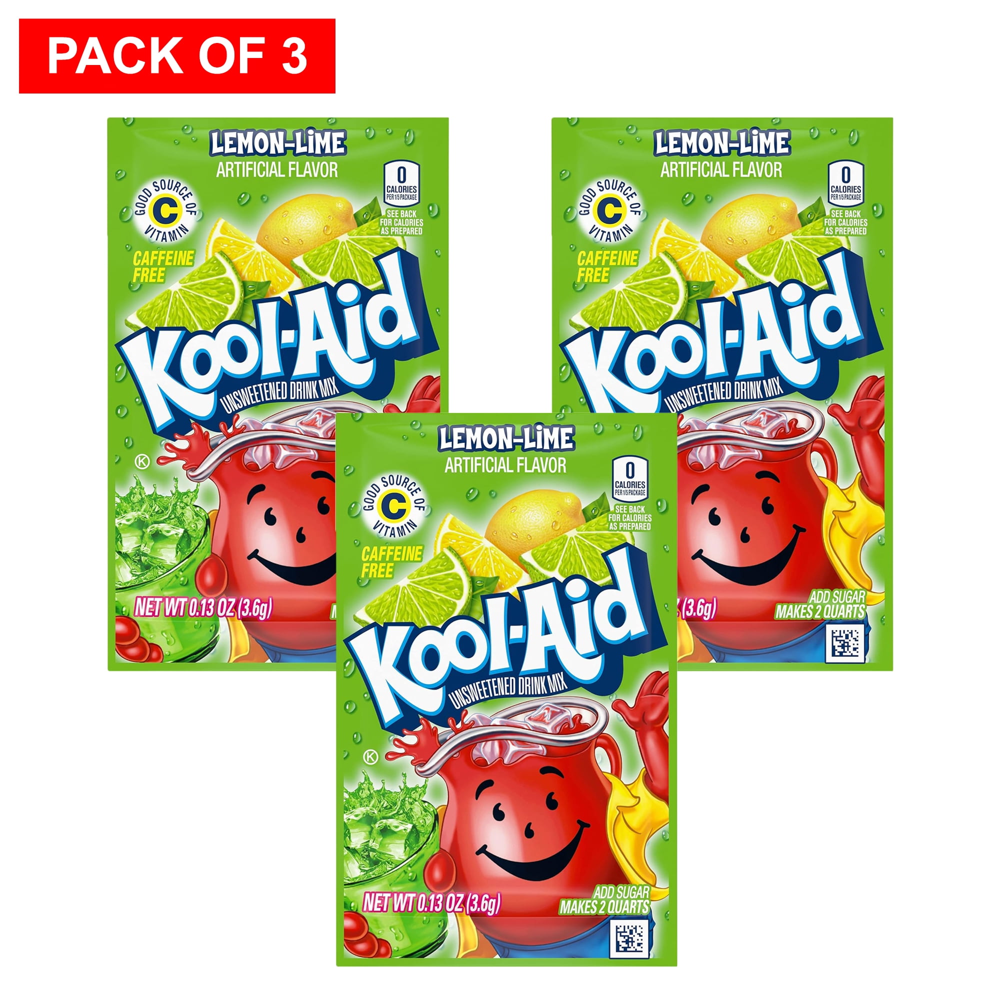 Kool Aid Lemon Lime, Unsweetened Soft Drink Mix (0.13 Oz) (Pack of 3 ...