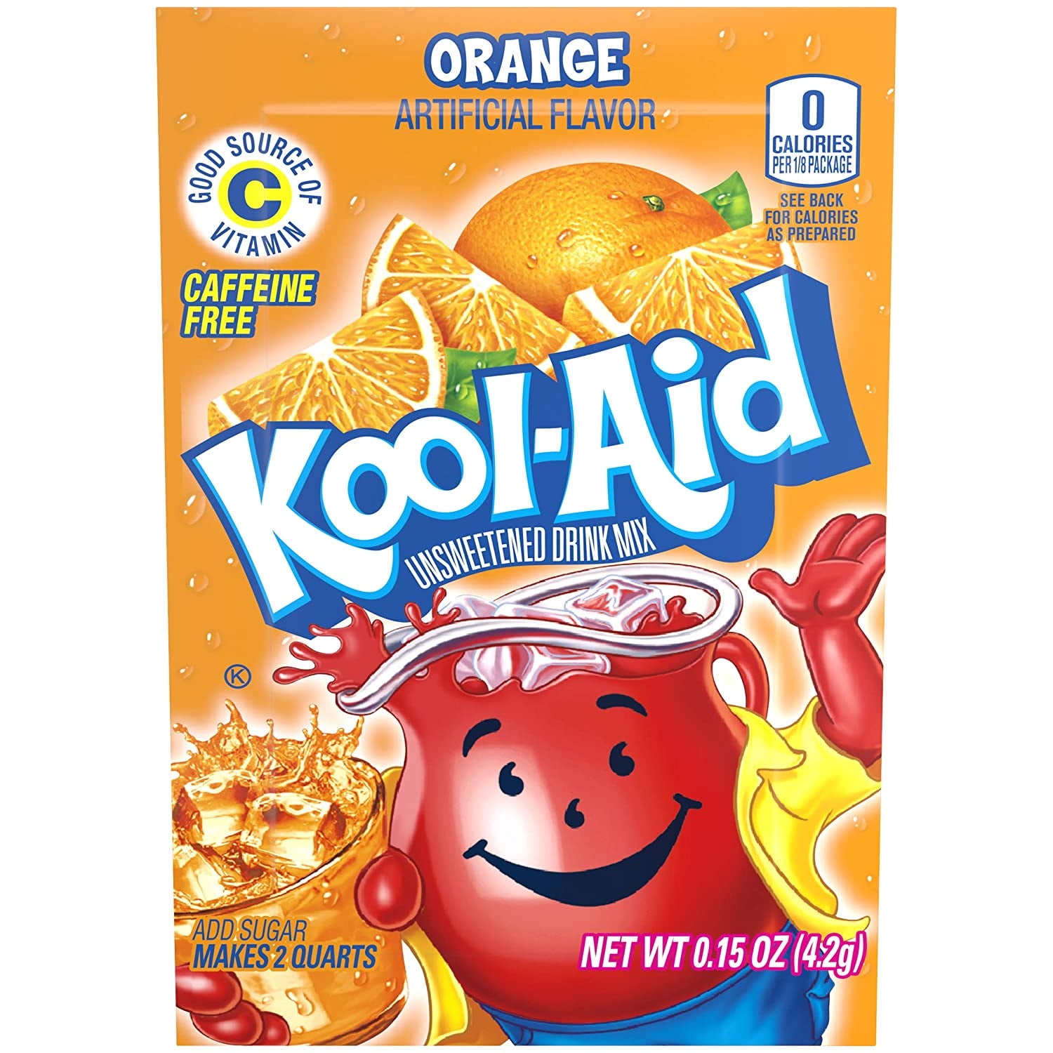 Kool-Aid Orange Flavor Unsweetened Drink Mix, 0.15 oz. Packets (Pack of ...