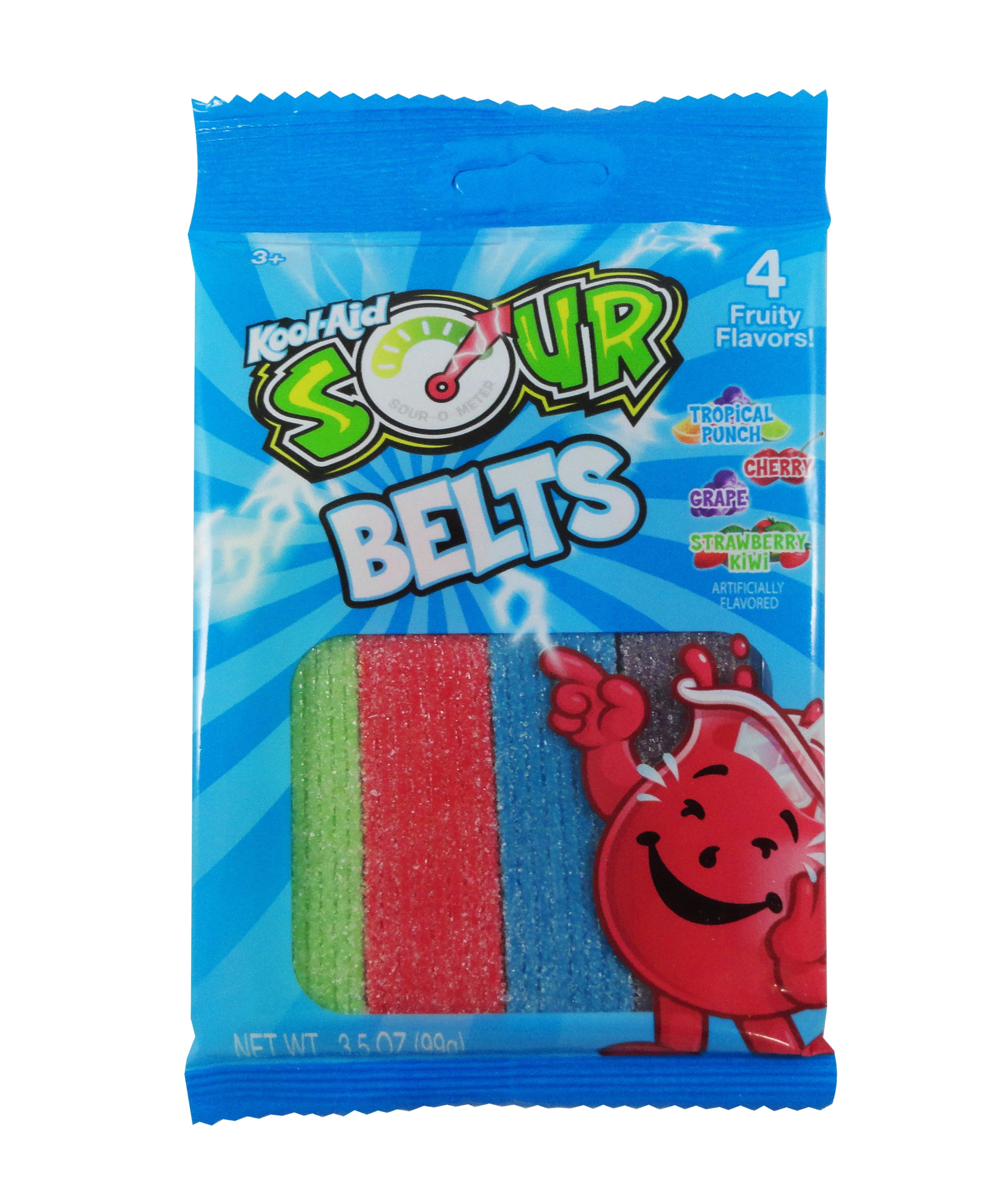 Kool-Aid Sour Belts Candy, 4 Fruity Flavors Tropical Punch, Cherry ...