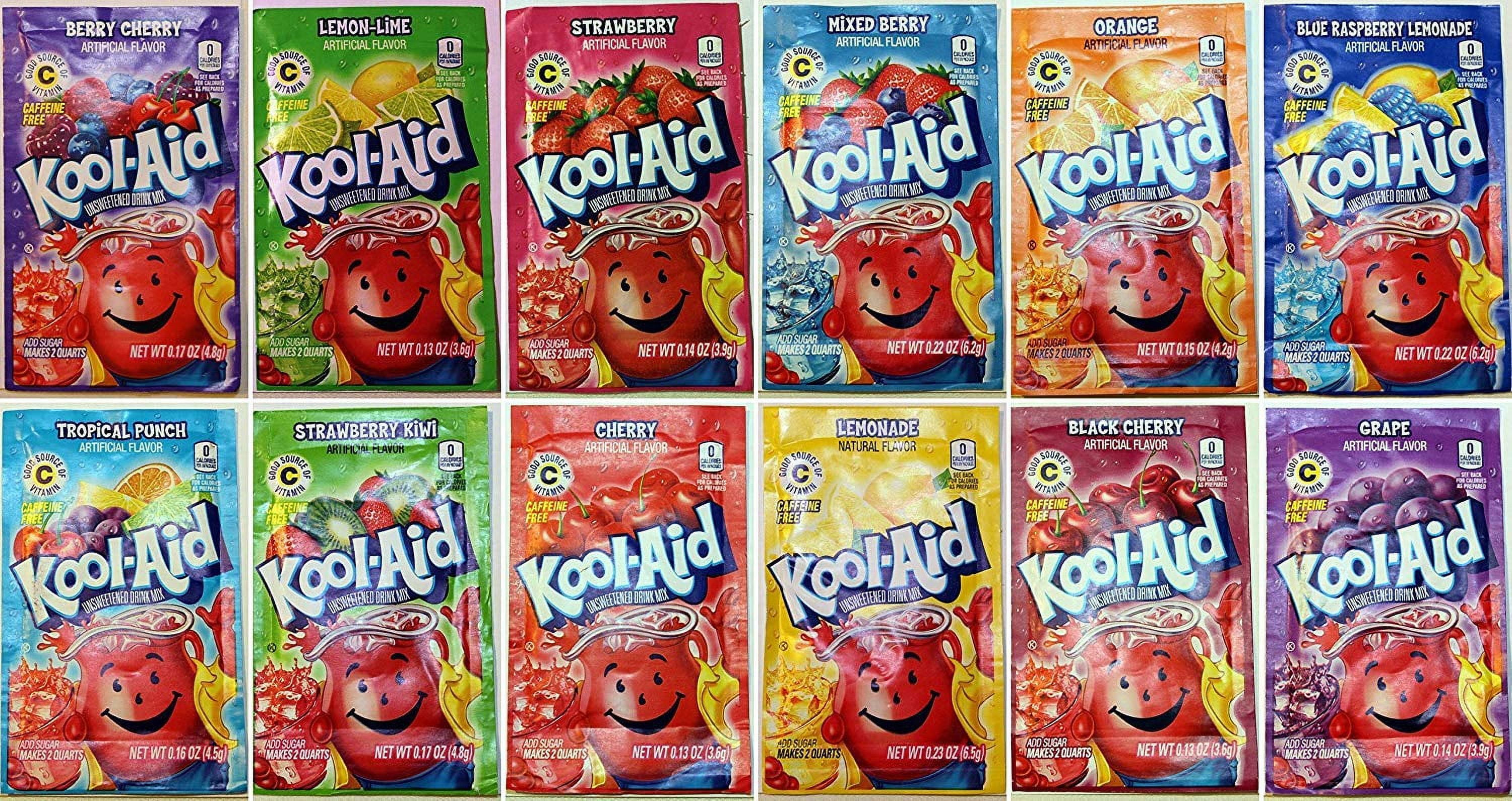 Kool-Aid Unsweetened Drink Mix, 12-Flavor Variety Pack, Makes 2 Quarts ...
