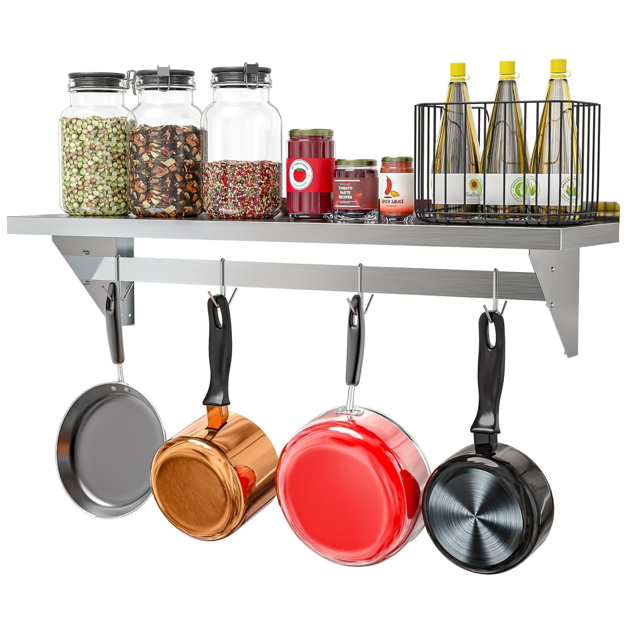 KoolMore 12" x 48" 18-Gauge Stainless-Steel Heavy Duty Wall Shelf with ...