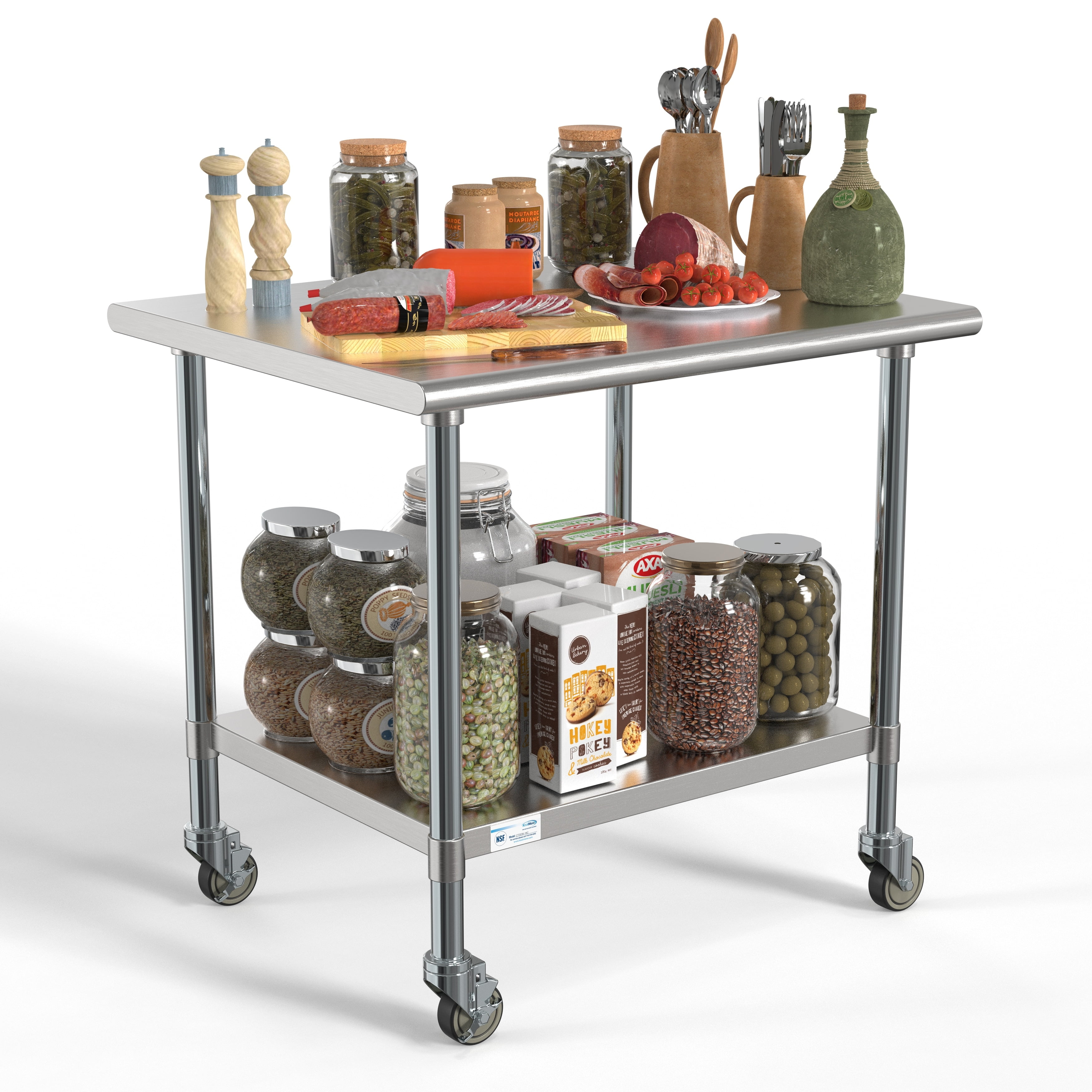 KoolMore 30 in. x 36 in. Stainless Steel Kitchen Utility Table with ...