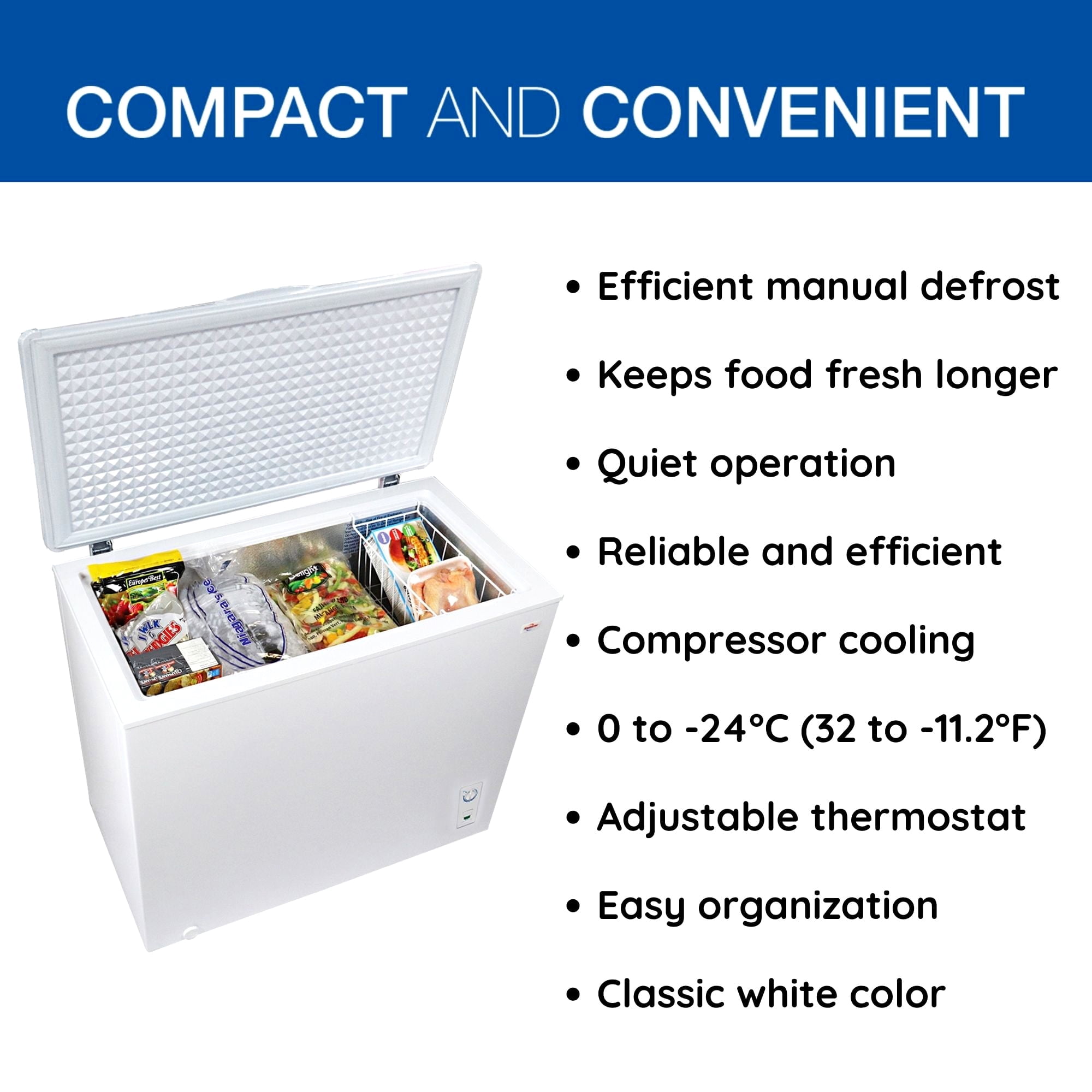 Koolatron Large Chest Freezer 7.0 cu ft (195L) White, Manual Defrost ...