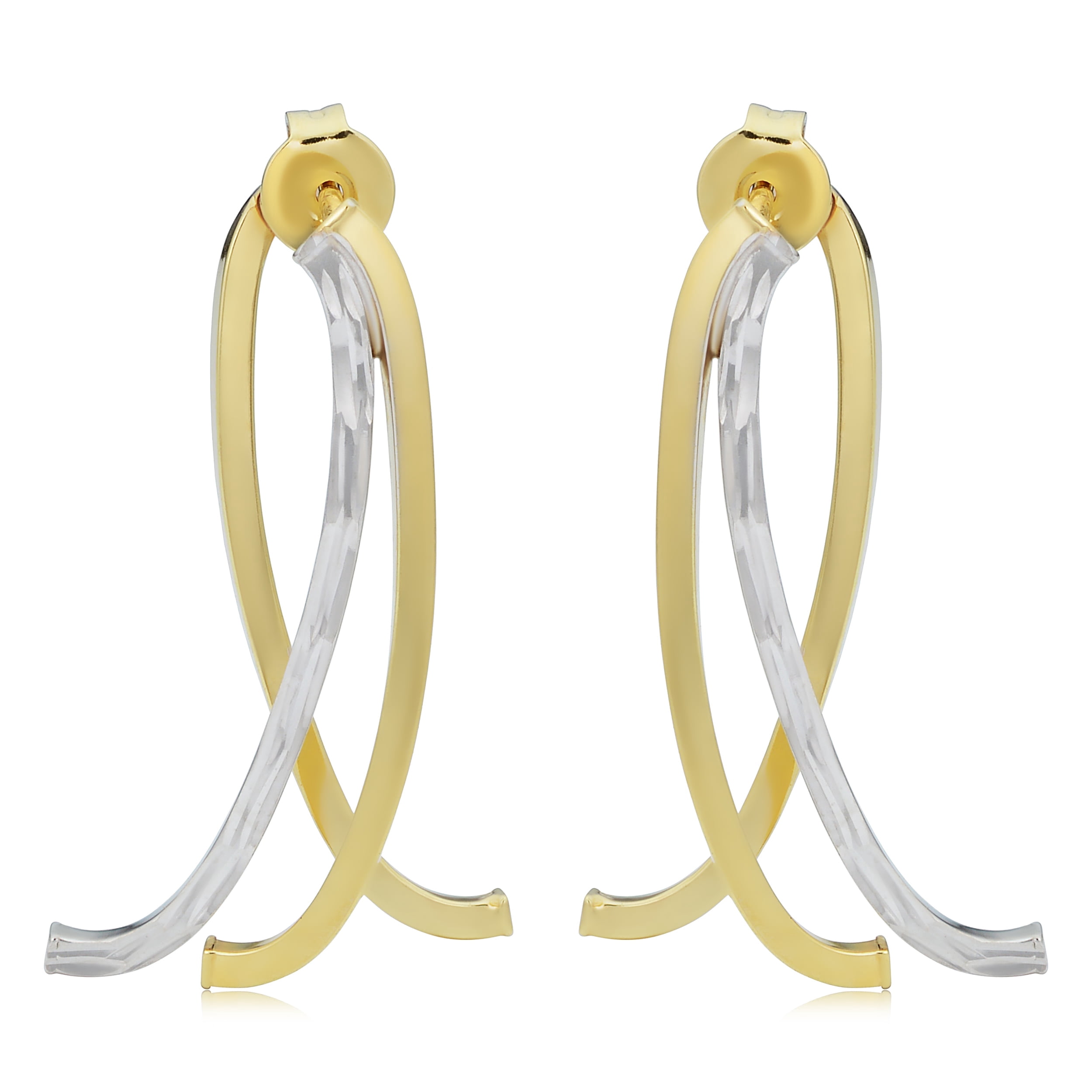 KoolJewelry 14k Two-tone Yellow and White Gold Triple Curved Bar Front ...
