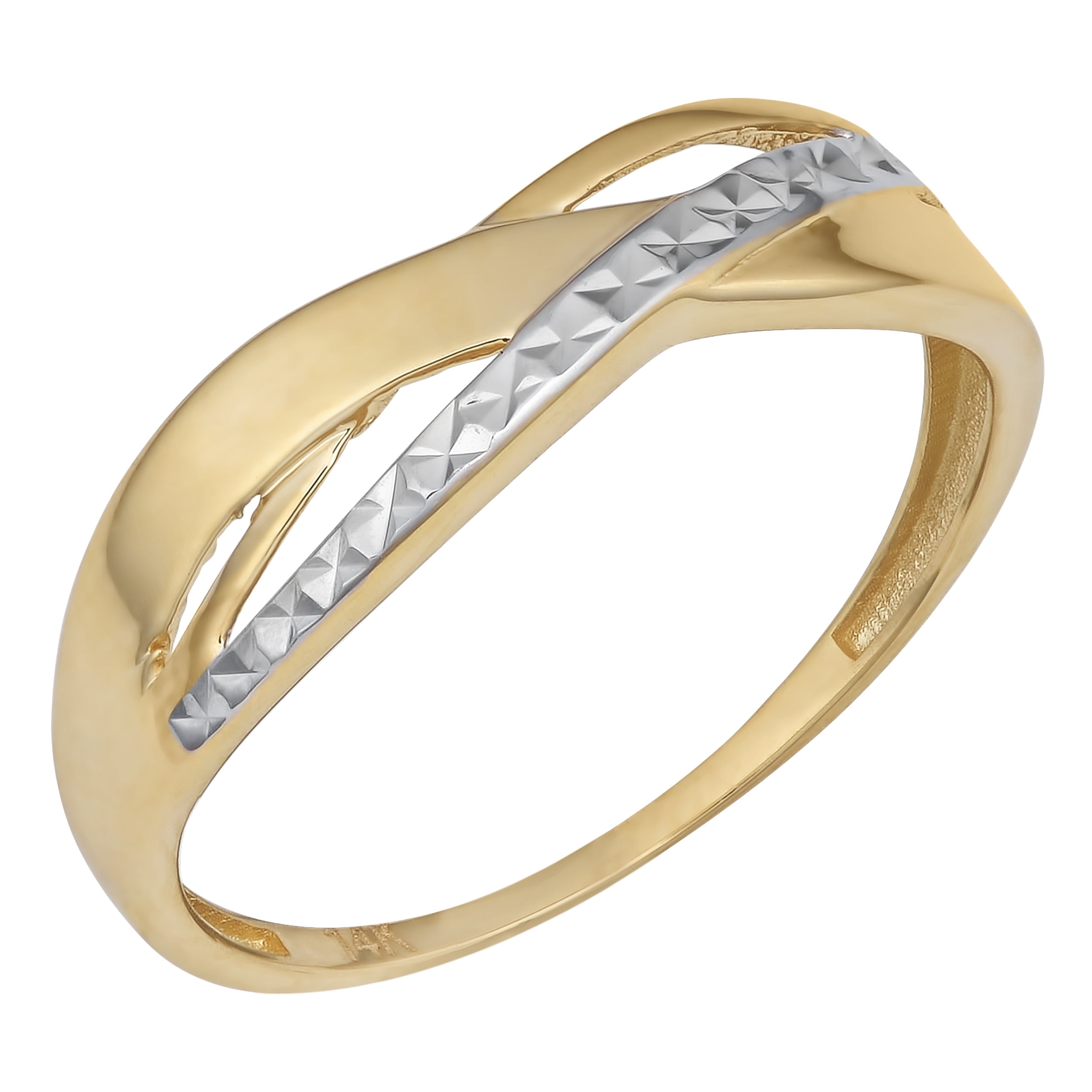 KoolJewelry 14k Two-tone Gold Diamond-cut High Polish Highway Ring ...