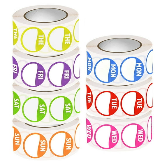 Koolleo 7 Rolls of Weekdays Labels Adhesive Sticky Labels Weekday ...