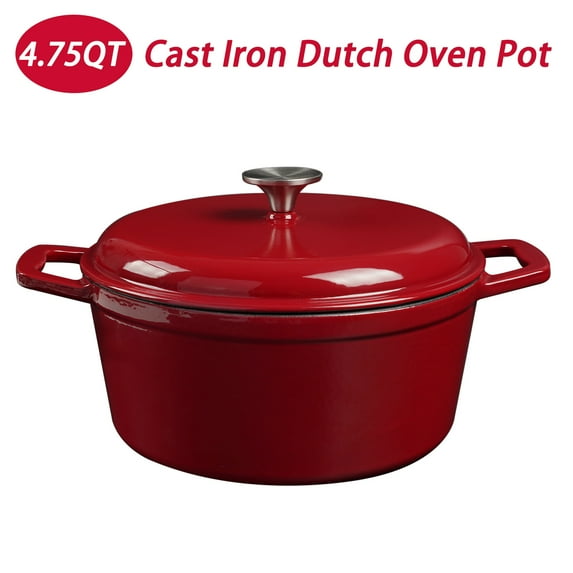 Koomade Red 4.75 Quart Enameled Cast Iron Dutch Oven for Oven and ...