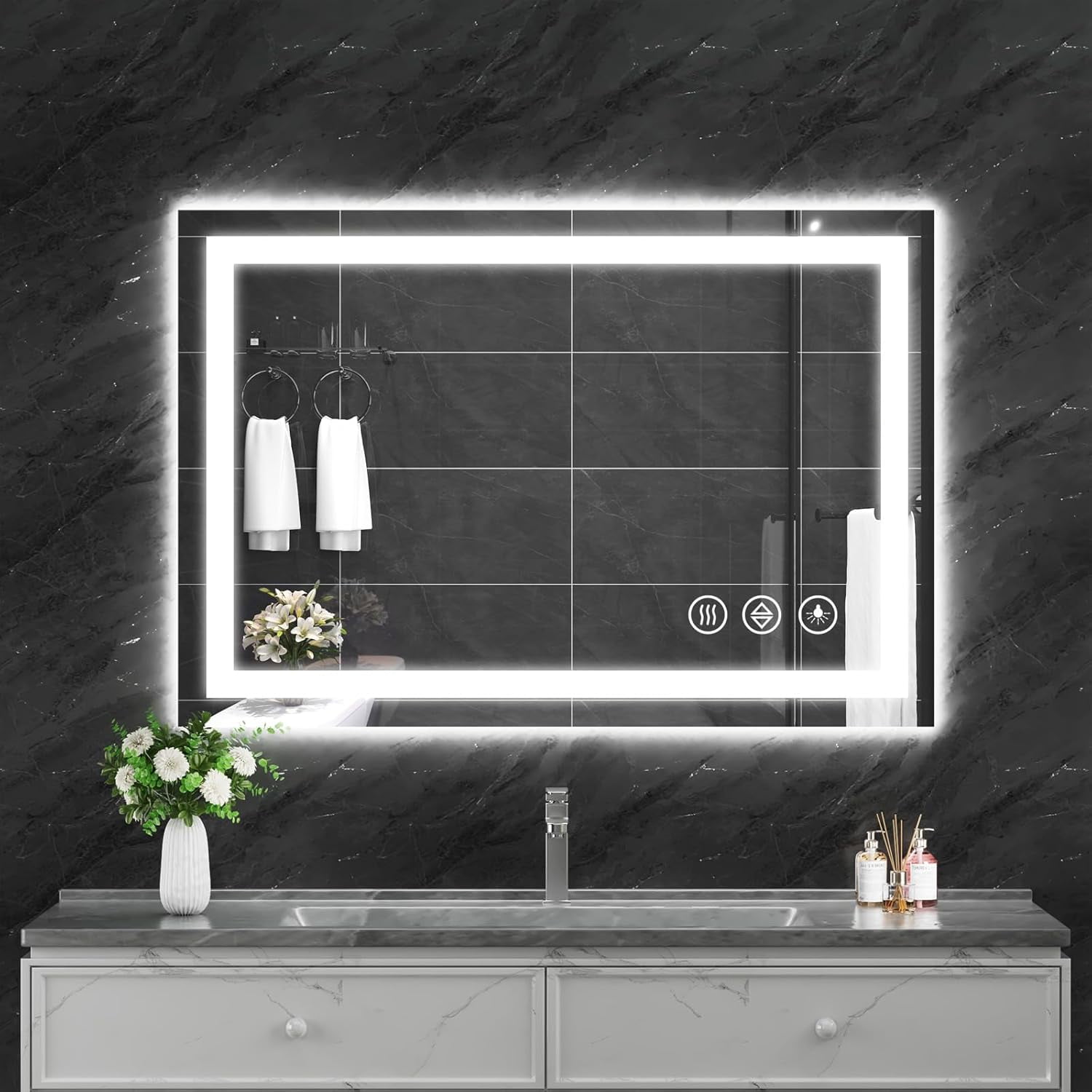 Koonmi 26x38 LED Bathroom Mirror, Backlit + Front Lit, LED Bathroom ...