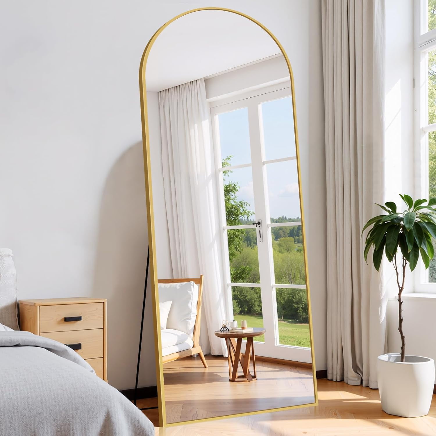 Koonmi Arched Full Length Mirror, 71"x26" Gold Floor Mirror with ...