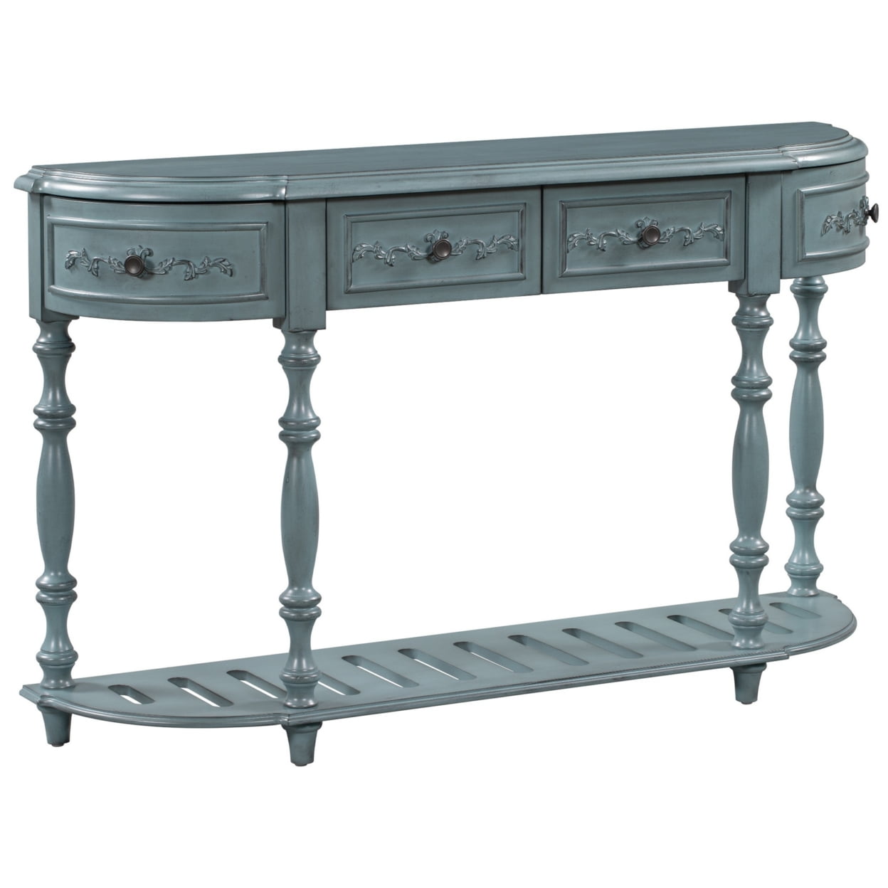 Koopa 52 Inch Wood Console Table, 4 Drawers, Open Shelf, Classic Blue ...
